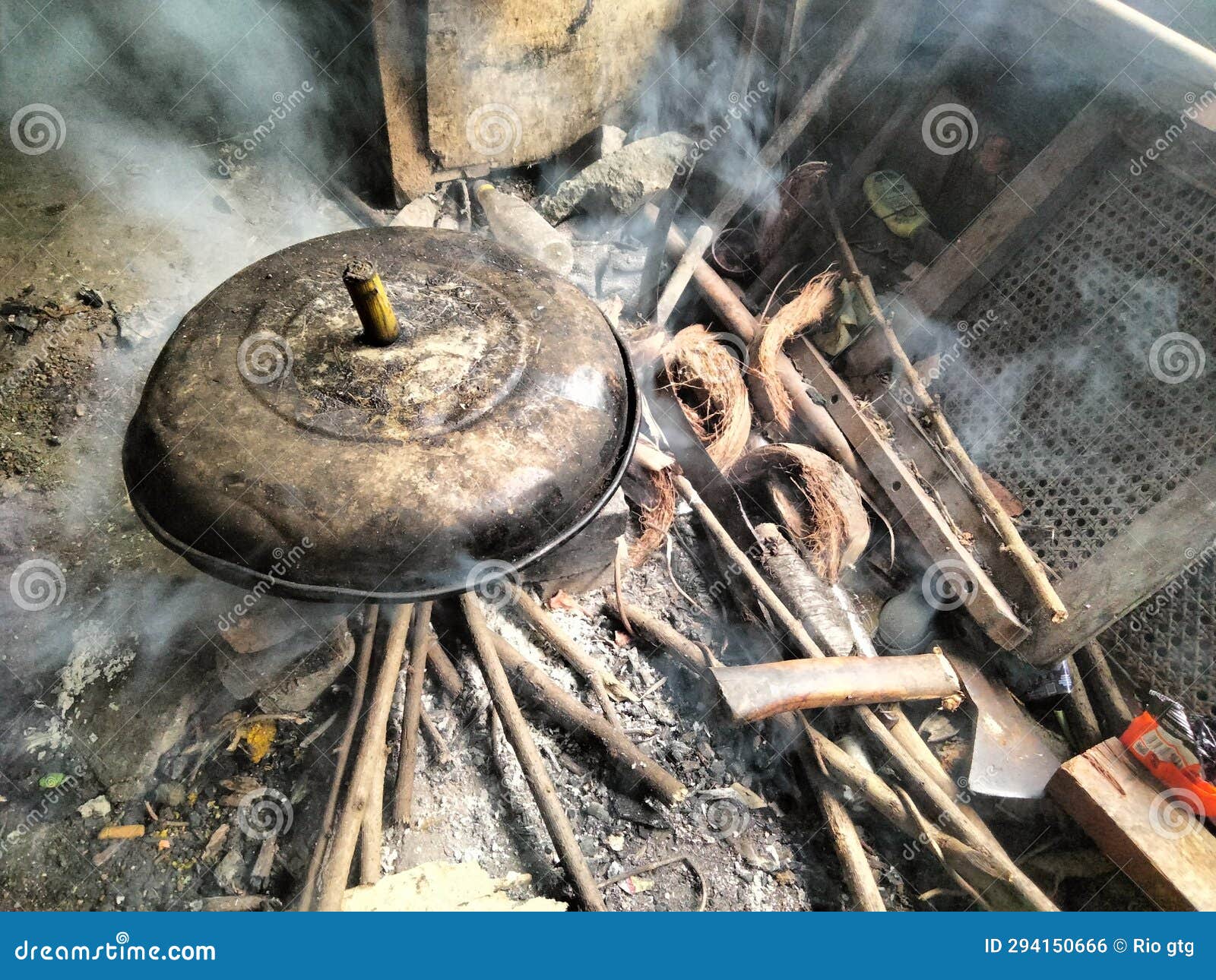 Tradisional Cooking Method Using a Pan and Firewood. Stock Photo ...