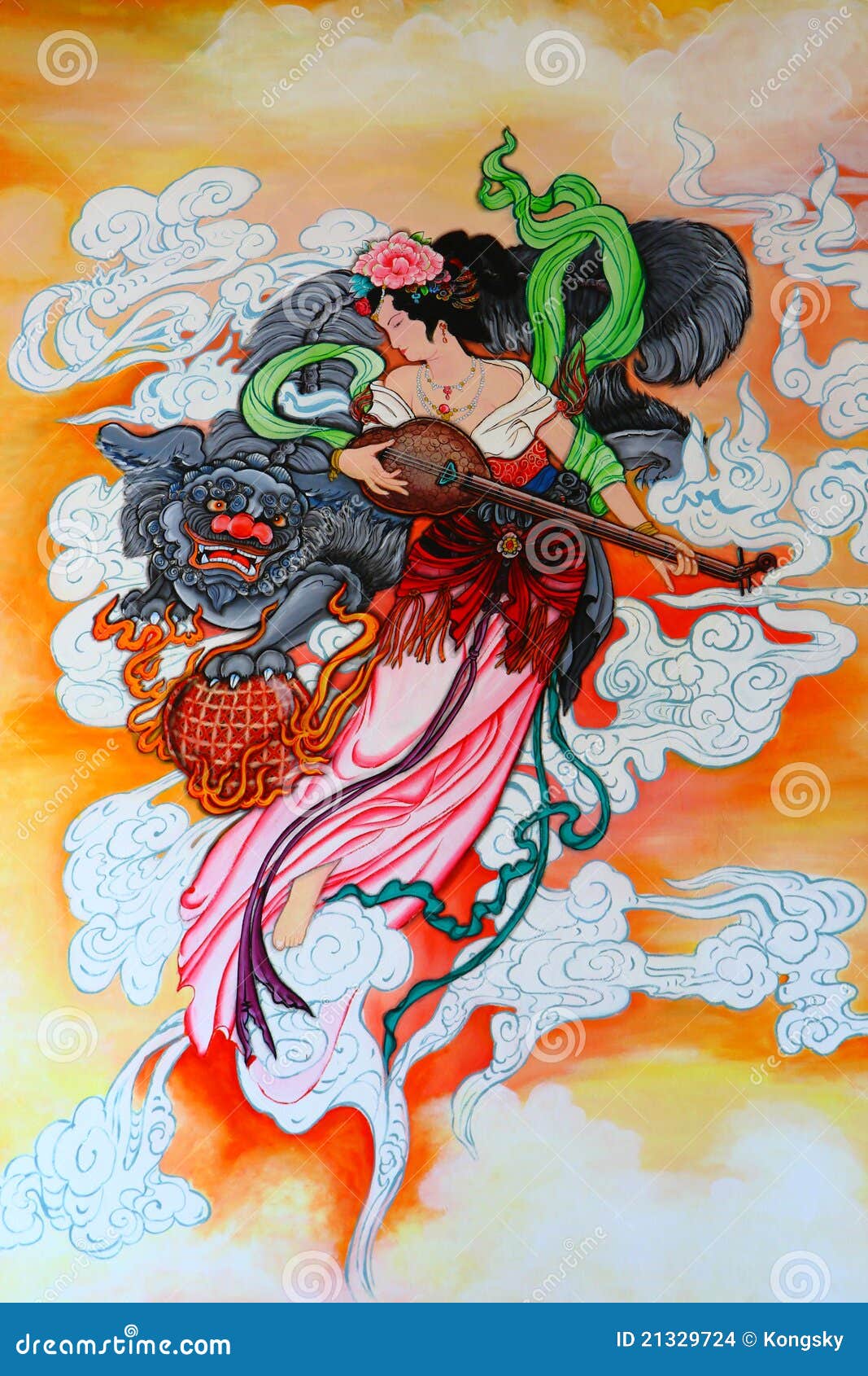 Tradition Chinese Painting on Wall Stock Illustration - Illustration of ...