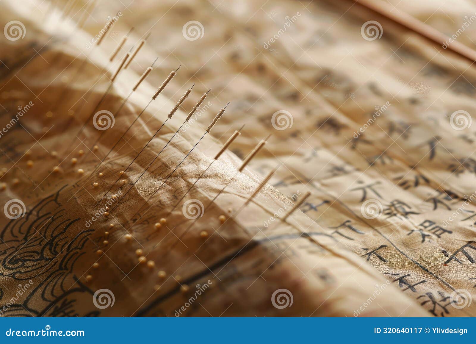 Traditional Acupuncture Needles on Ancient Script Background Stock ...
