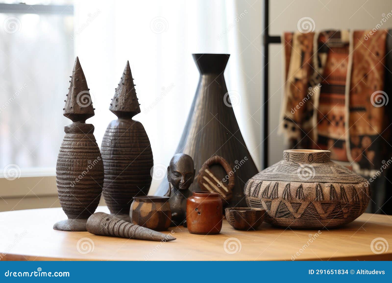 Traditional African Artifacts Set on a Side Table Stock Photo - Image ...