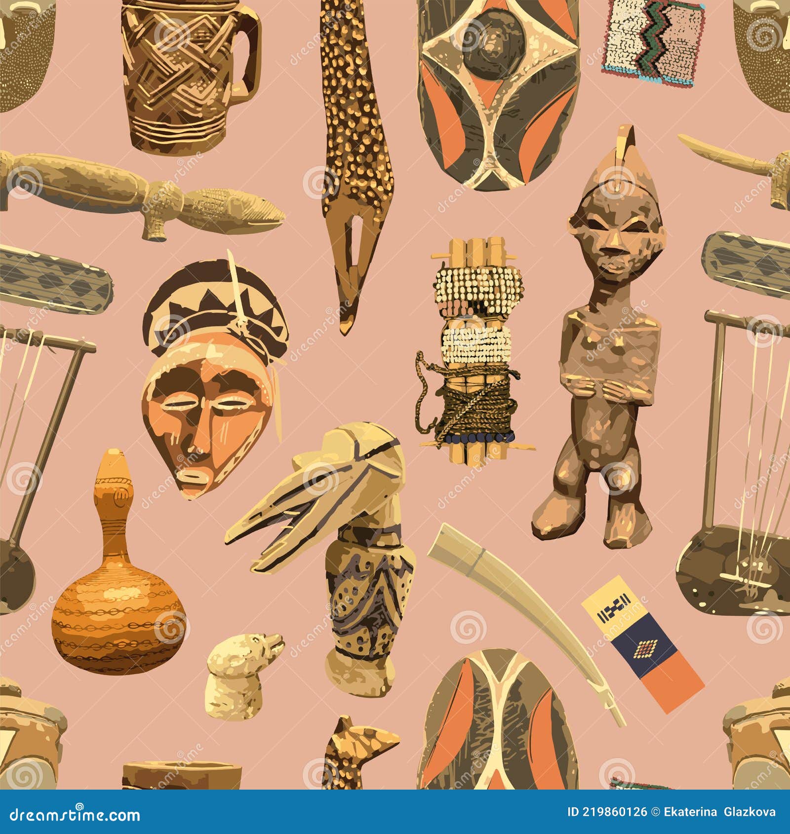 Repeated Seamless Pattern of Traditional African Culture Attributes ...