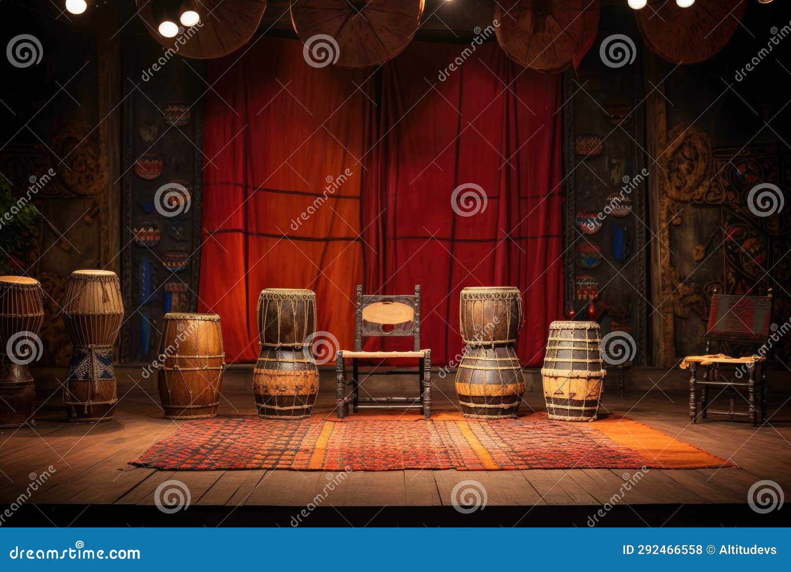 Traditional African Drums on a Decorated Stage Stock Photo - Image of ...