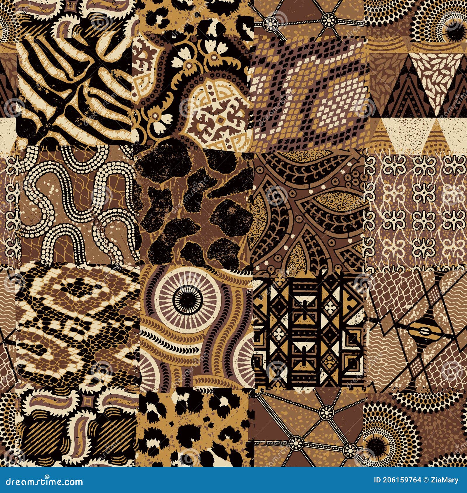 Traditional African Fabric and Wild Animal Skins Patchwork Stock Vector ...