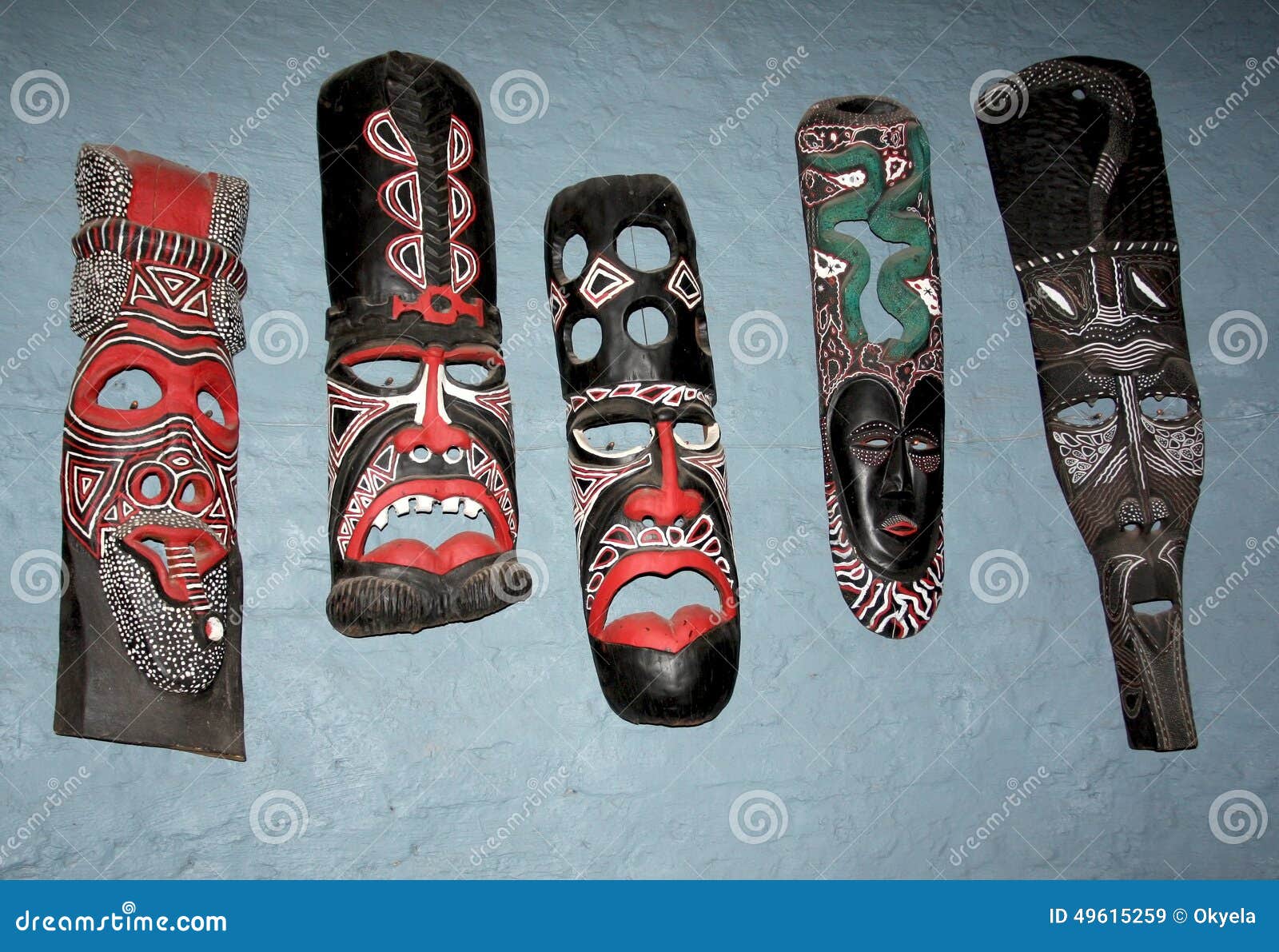Traditional African Masks on the Wall in Zimbabwe Stock Image - Image ...