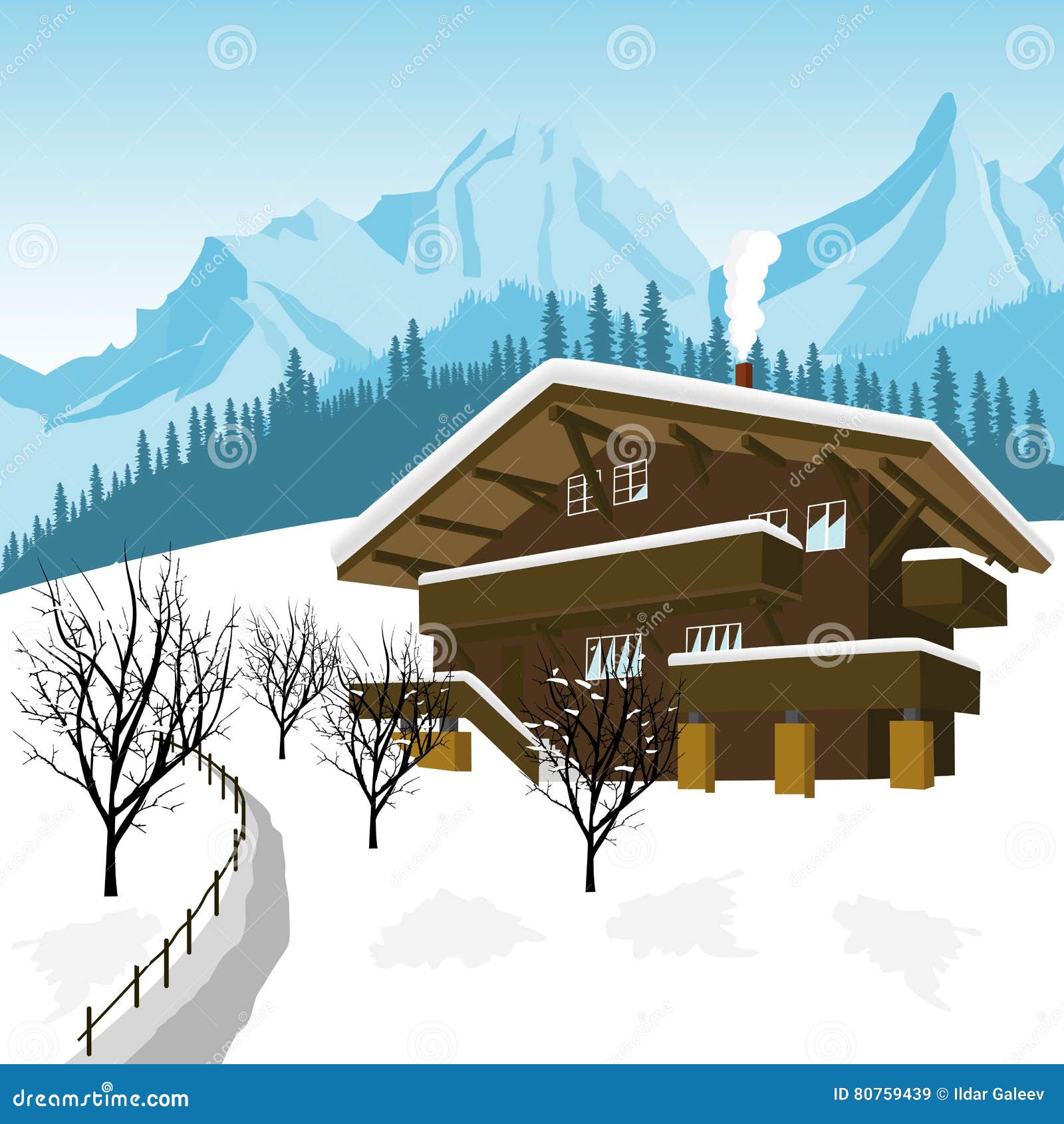 Traditional Alpine Chalet in the Mountains of Alps Stock Vector ...