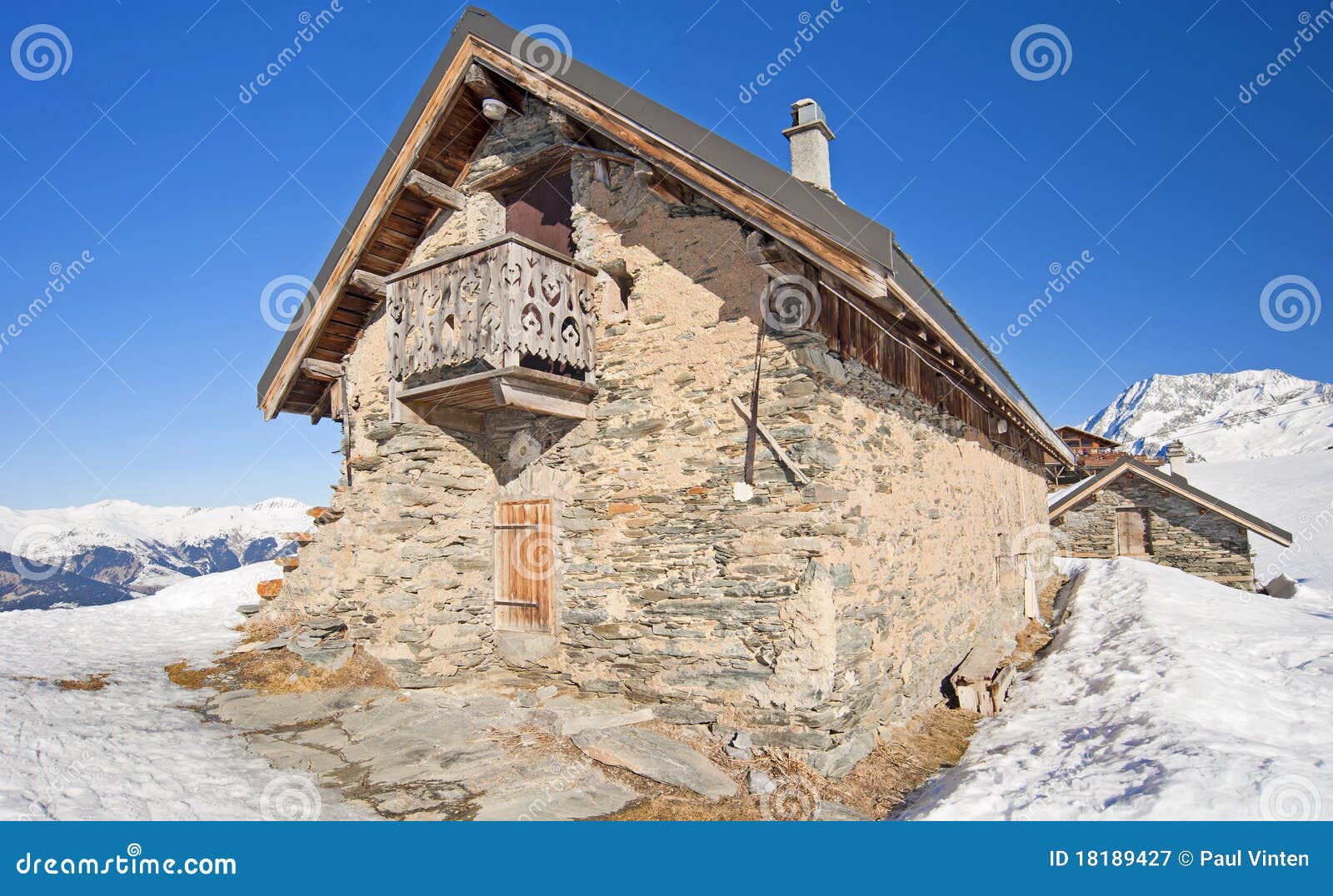 Traditional Alpine Hut on a Mountain Stock Image - Image of winter ...