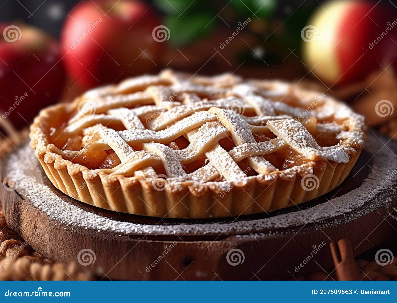 Traditional Apple Pie with Sugar Powder with Cinnamon on Table.Macro.AI ...