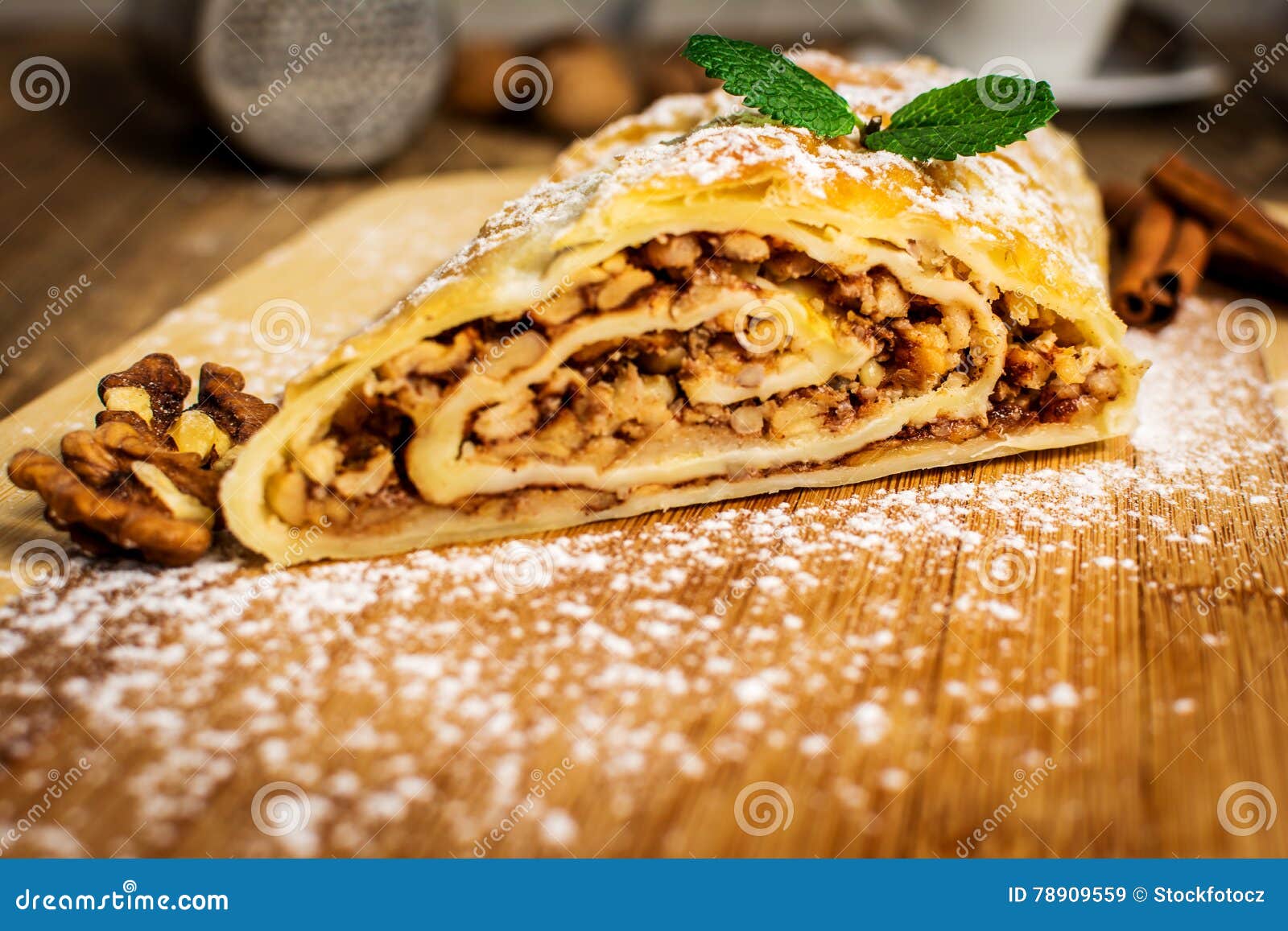 Traditional apple strudel stock image. Image of cinnamon - 78909559
