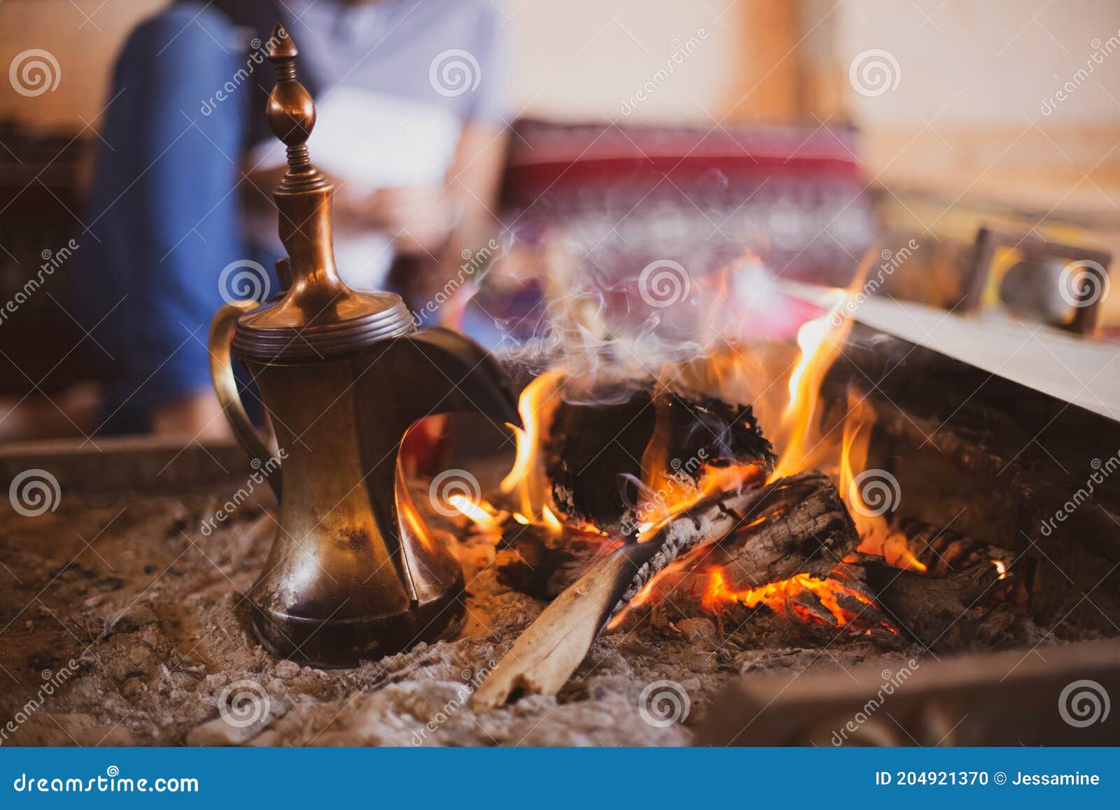 Traditional Arabic Coffee Pot Named Dallah in Fireplace Stock Photo ...