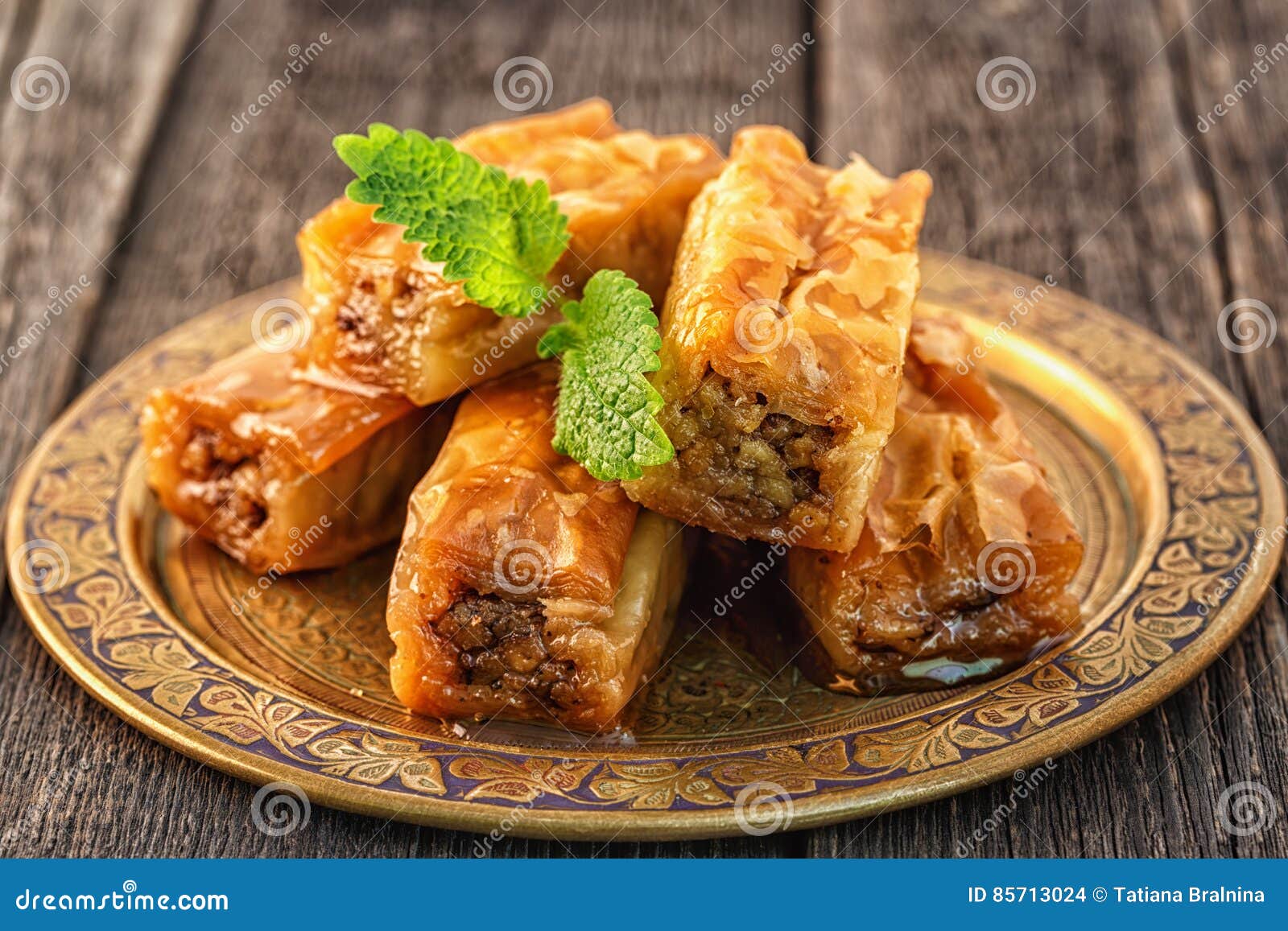 Traditional Arabic Dessert Baklava with Honey and Walnuts. Stock Photo ...