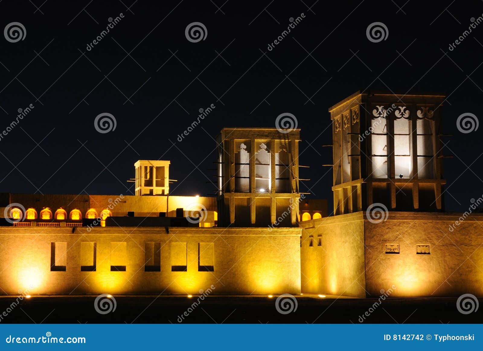 Traditional Arabic House in Dubai Stock Photo - Image of illumination ...