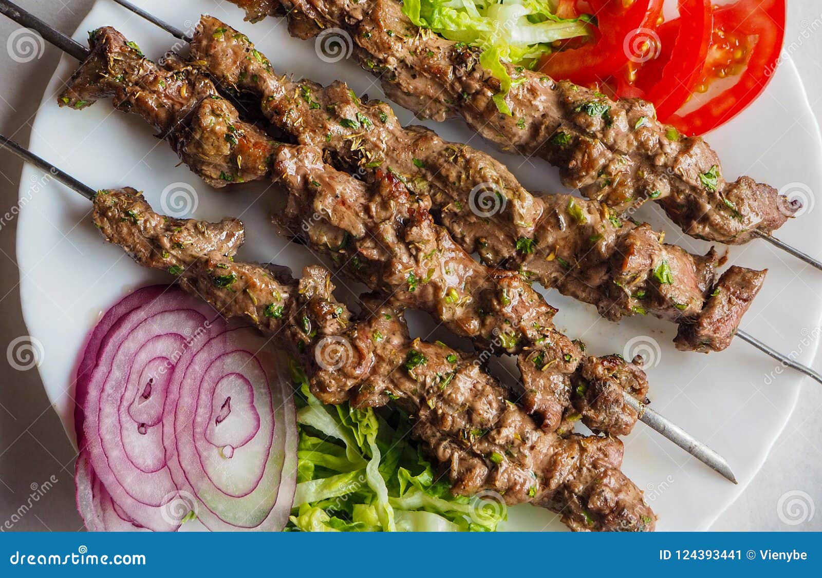 Traditional Lamb Kebab with Salad in Morocco Stock Image - Image of ...