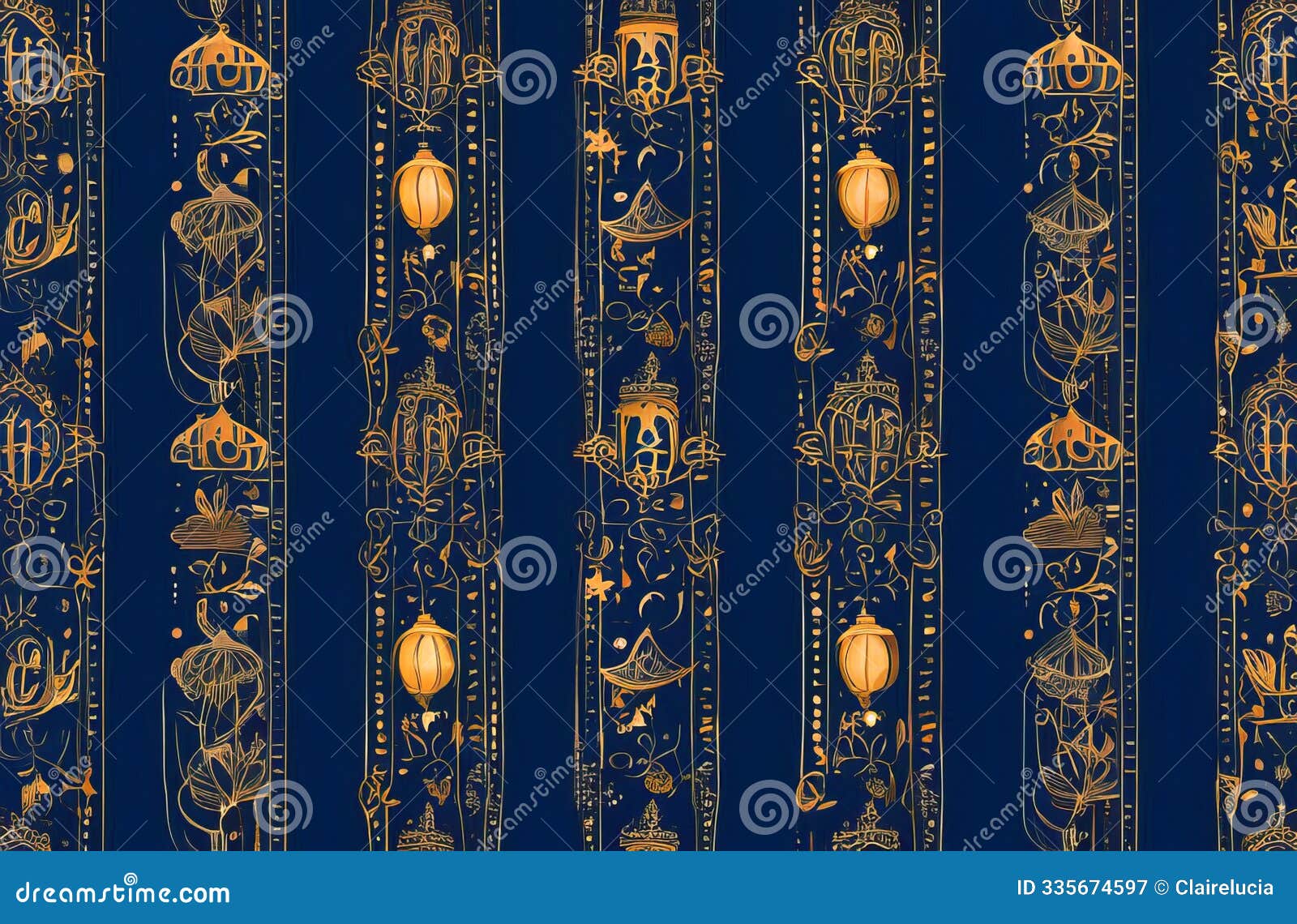 Traditional Arabic Ornament, Gold Pattern on a Blue Background Stock ...