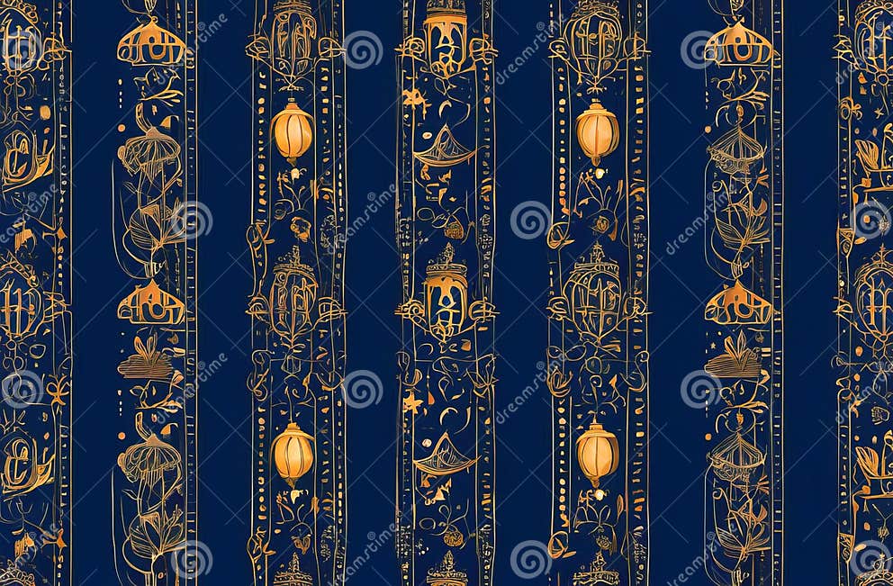 Traditional Arabic Ornament, Gold Pattern on a Blue Background Stock ...