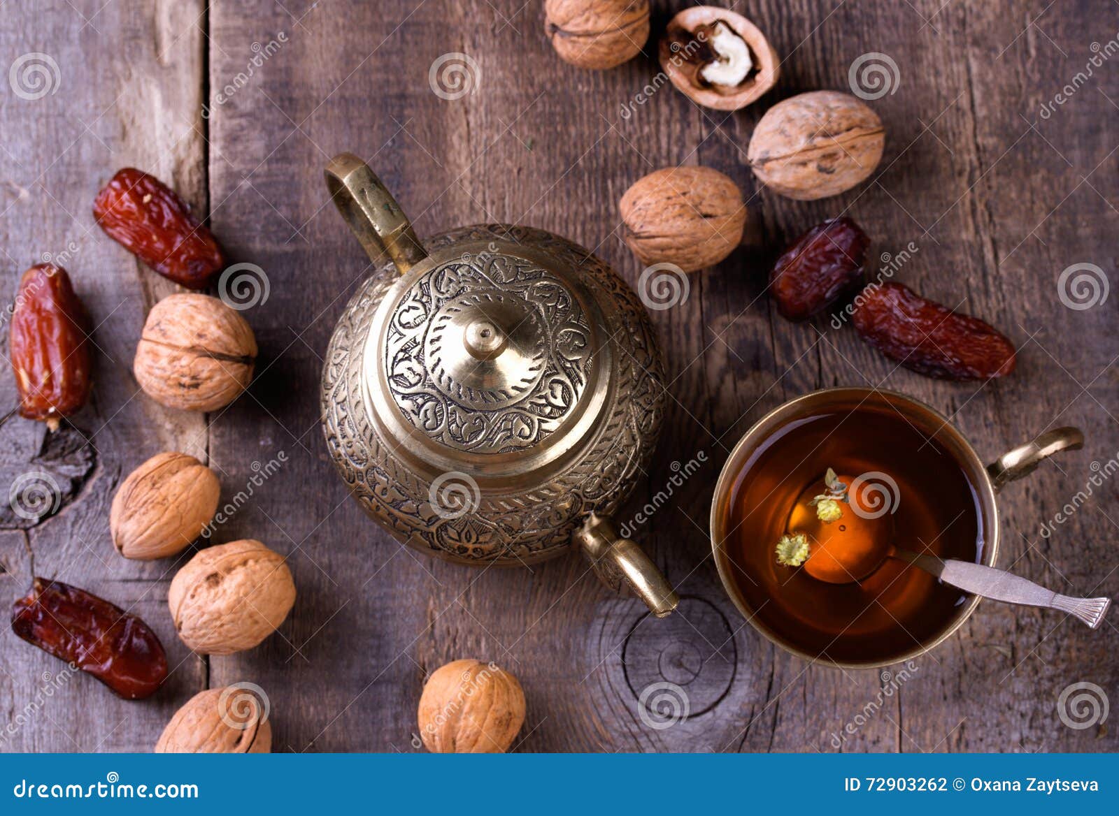 Traditional Arabic Tea Set and Dried Dates. Stock Photo - Image of ...