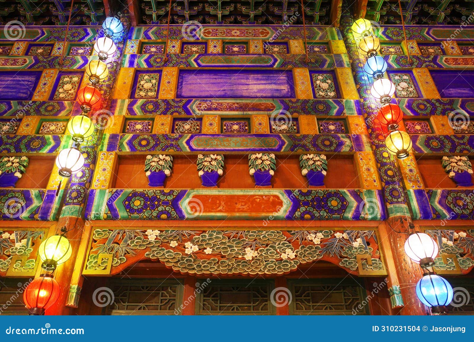 Traditional Architecture with Colorful Lantern Stock Photo - Image of ...