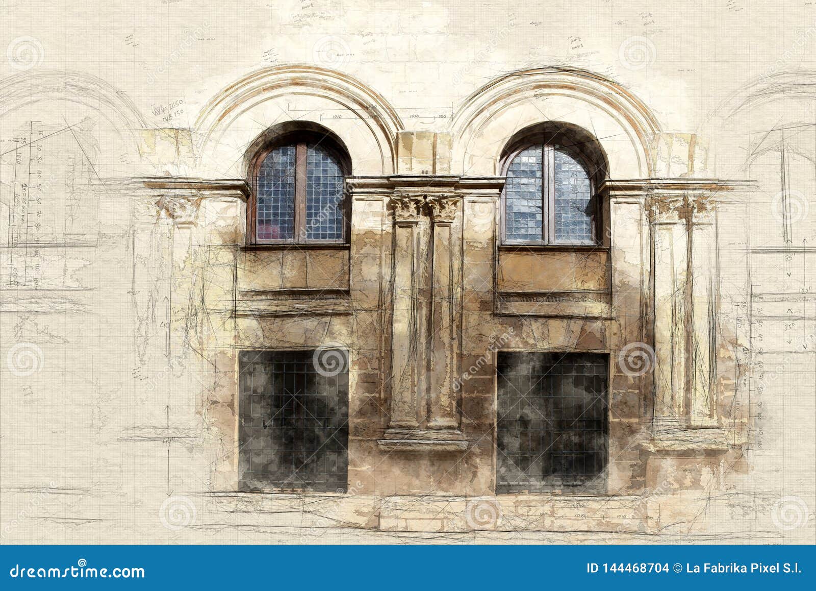 Traditional Architecture Sketch Stock Photo - Image of column, sketch ...