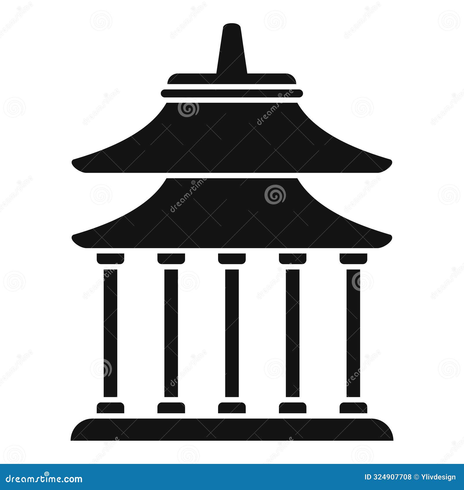 Traditional Asian Building with Double Roof Standing on Pillars Stock ...