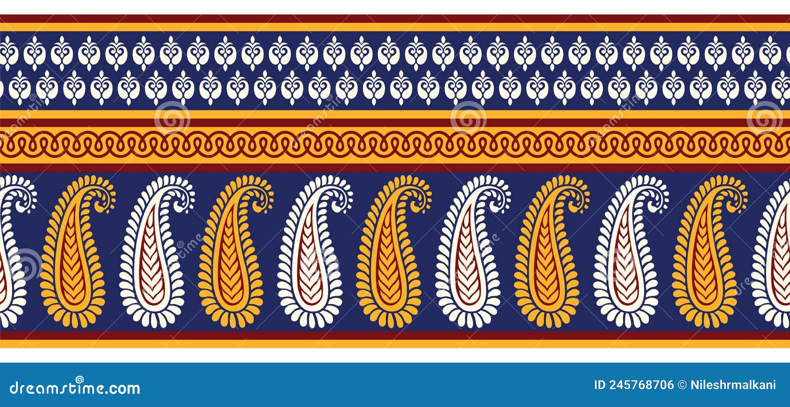 Traditional Asian Horizontal Paisley Border Stock Vector - Illustration ...