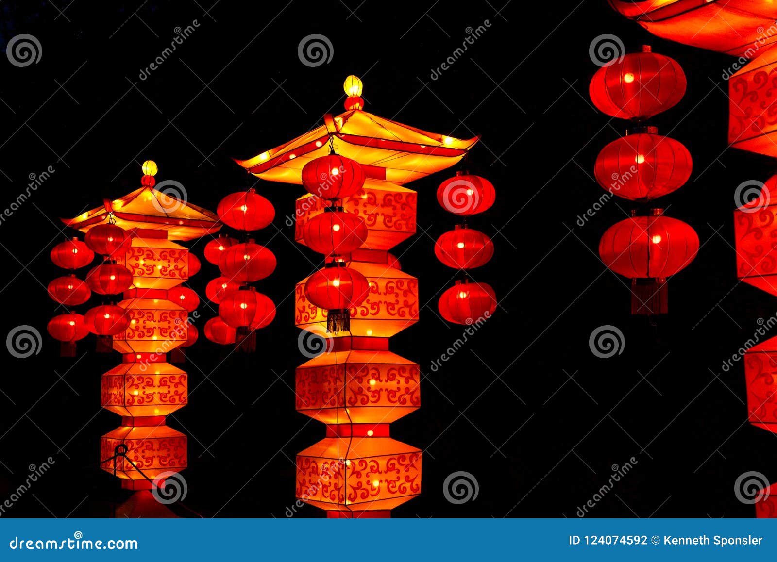 Traditional Asian Pagoda Lanterns Stock Photo - Image of lights, bright ...