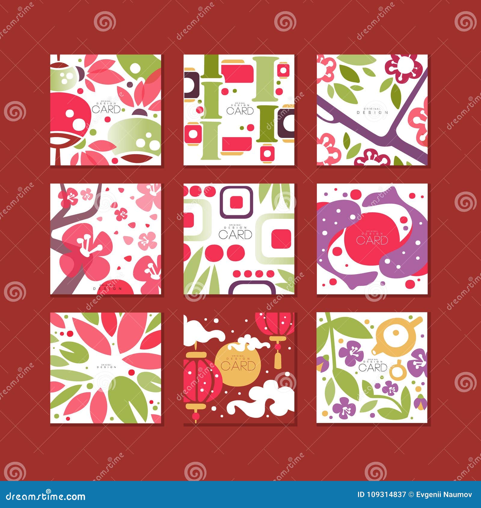 Traditional Asian Pattern Cards, Original Design, Decorative Template ...