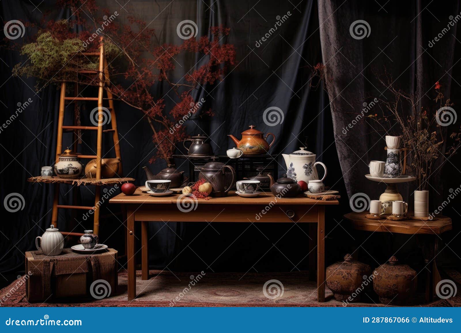 Traditional Asian Tea Ceremony Setup with Teaware Stock Illustration ...