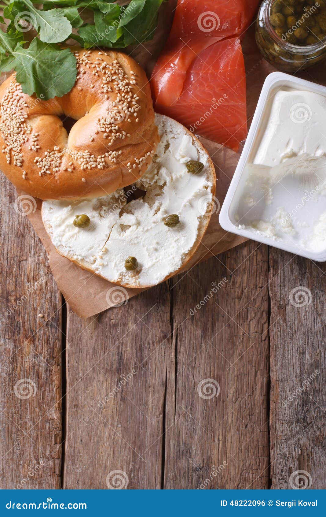 Traditional Bagel with Salmon and Ingredients Vertical Top View Stock ...