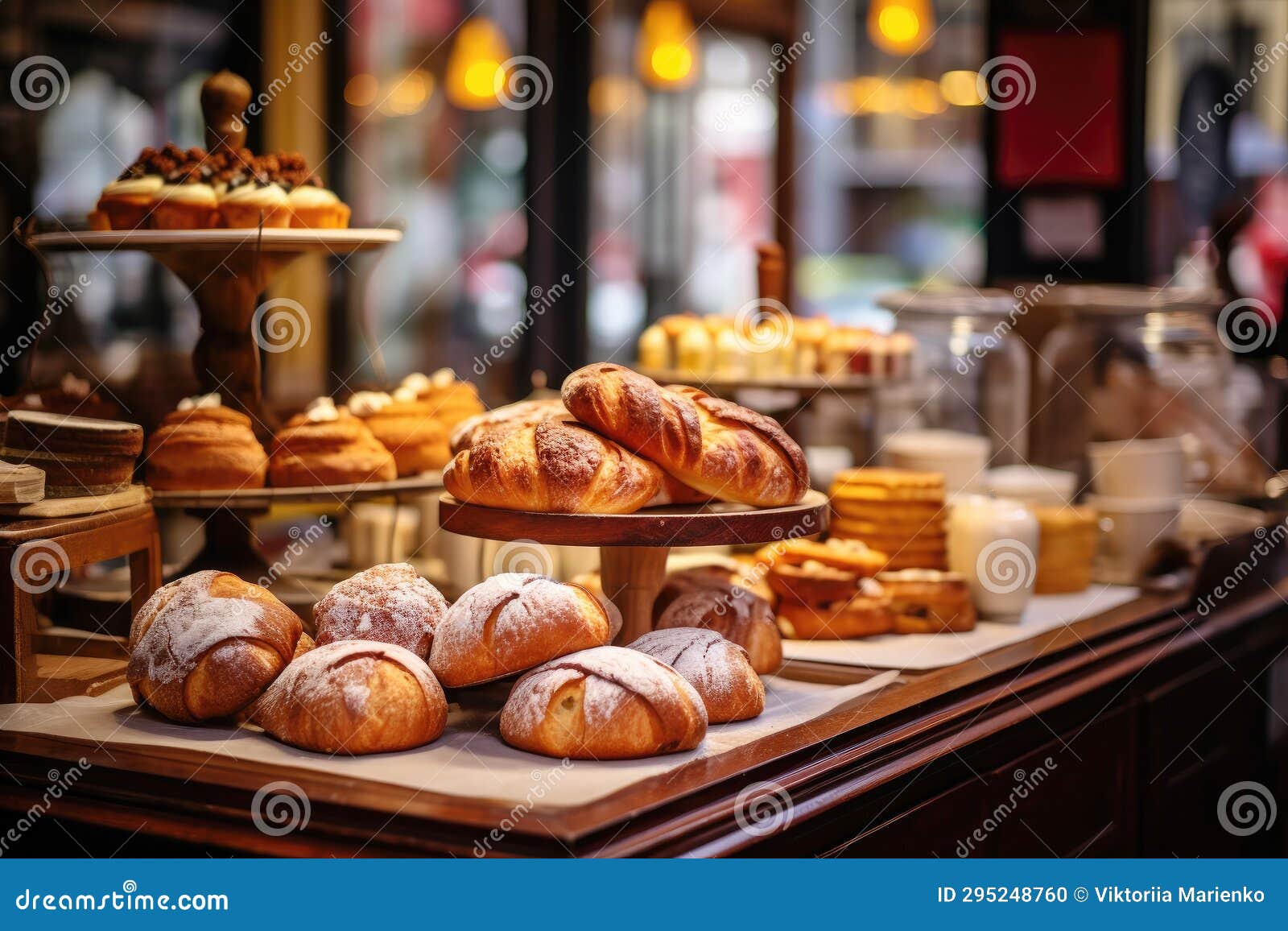Traditional Bakery Counter with a Variety of Fresh Buns Stock ...