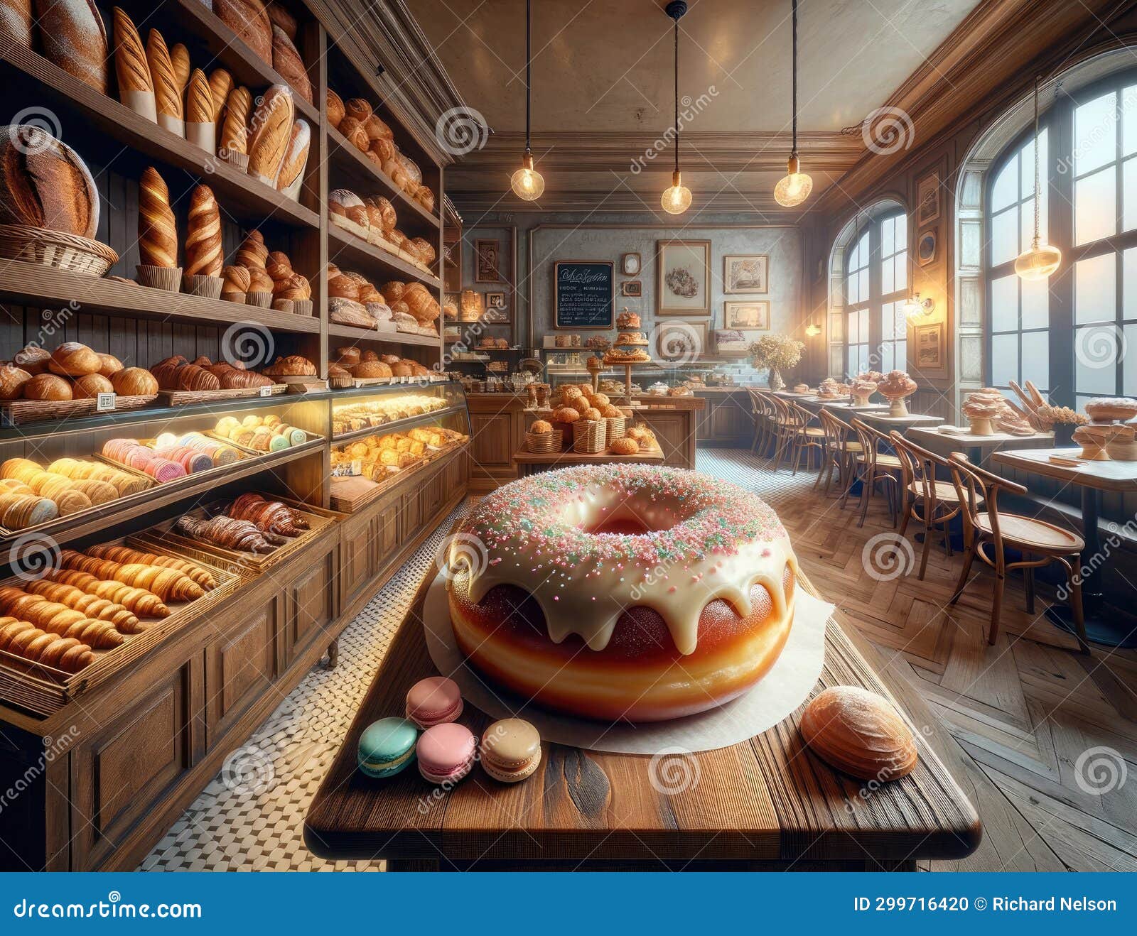 Traditional Bakery Interior with Assorted Pastries Stock Illustration ...
