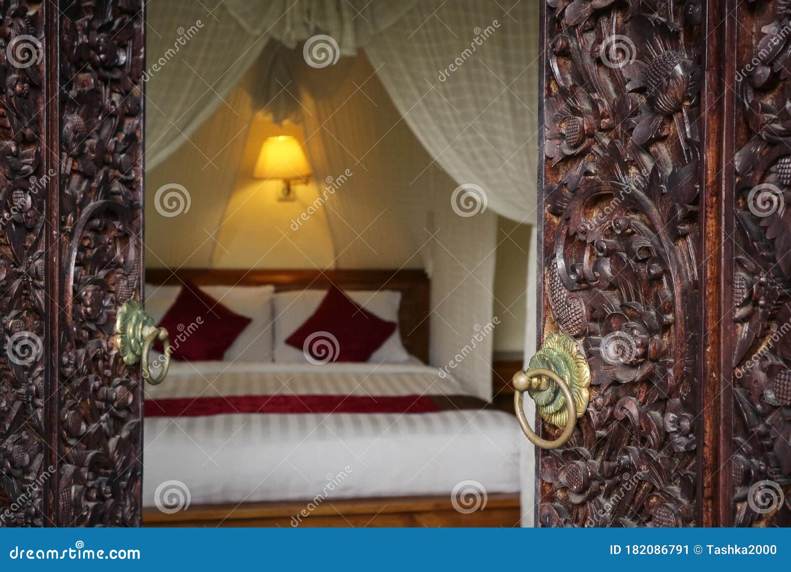 Traditional Balinese Bed with Canopy Stock Image - Image of house ...