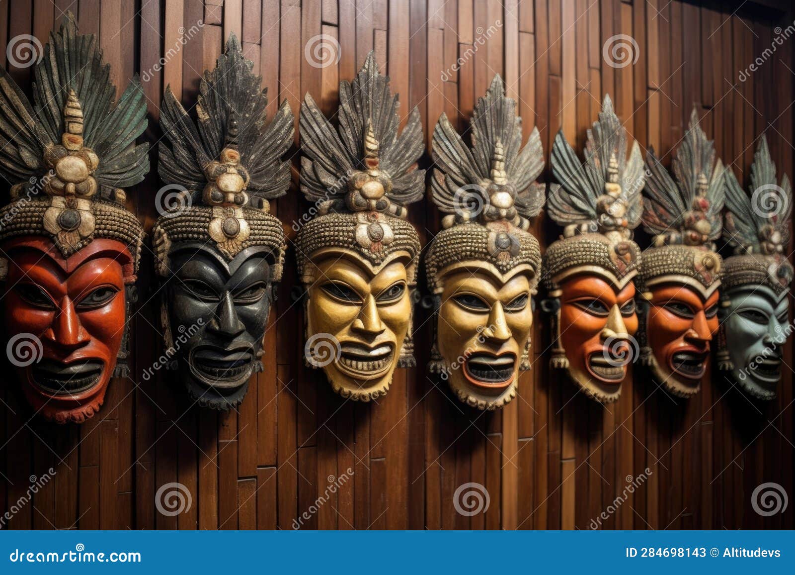 Traditional Balinese Masks in a Row Stock Image - Image of culture ...