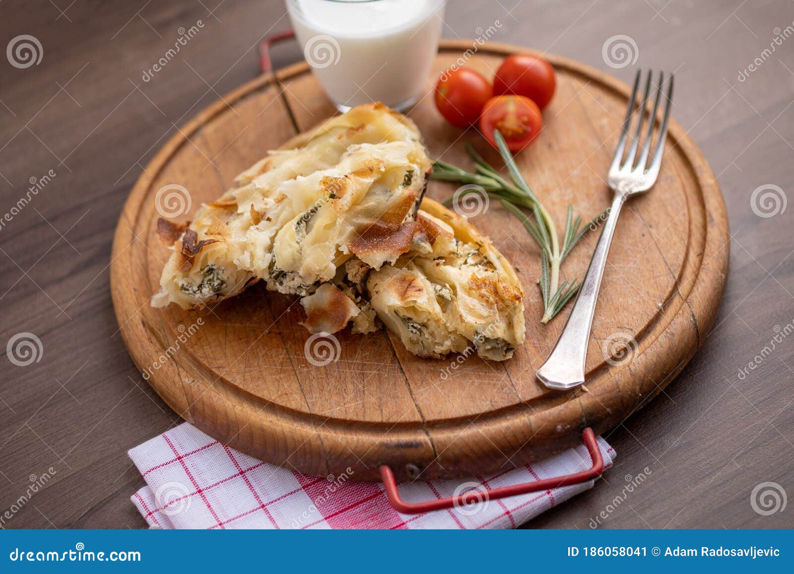 Traditional Balkan Breakfast - Burek Pie with Cheese and Spinach Stock ...
