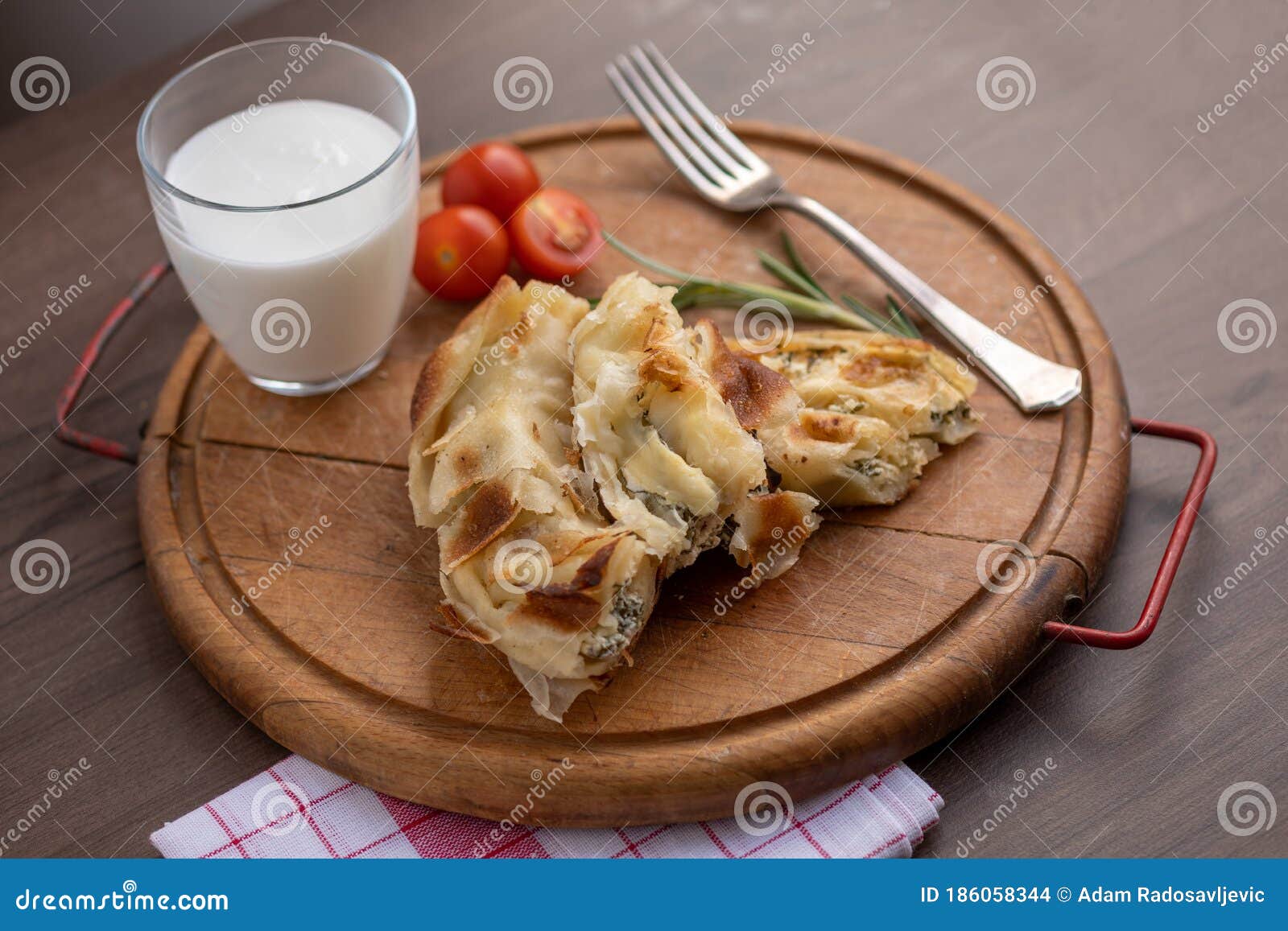 Traditional Balkan Breakfast - Burek Pie with Cheese and Spinach Stock ...