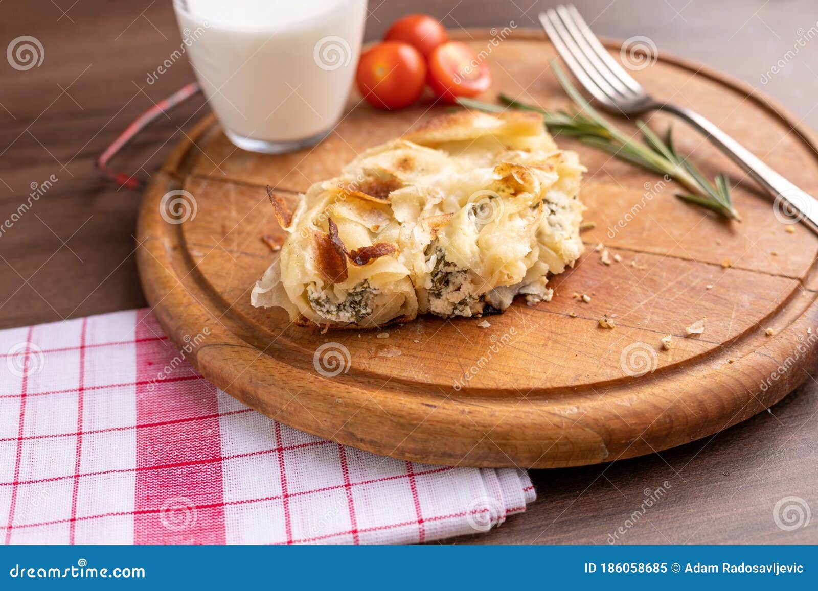 Traditional Balkan Breakfast - Burek Pie with Cheese and Spinach Stock ...