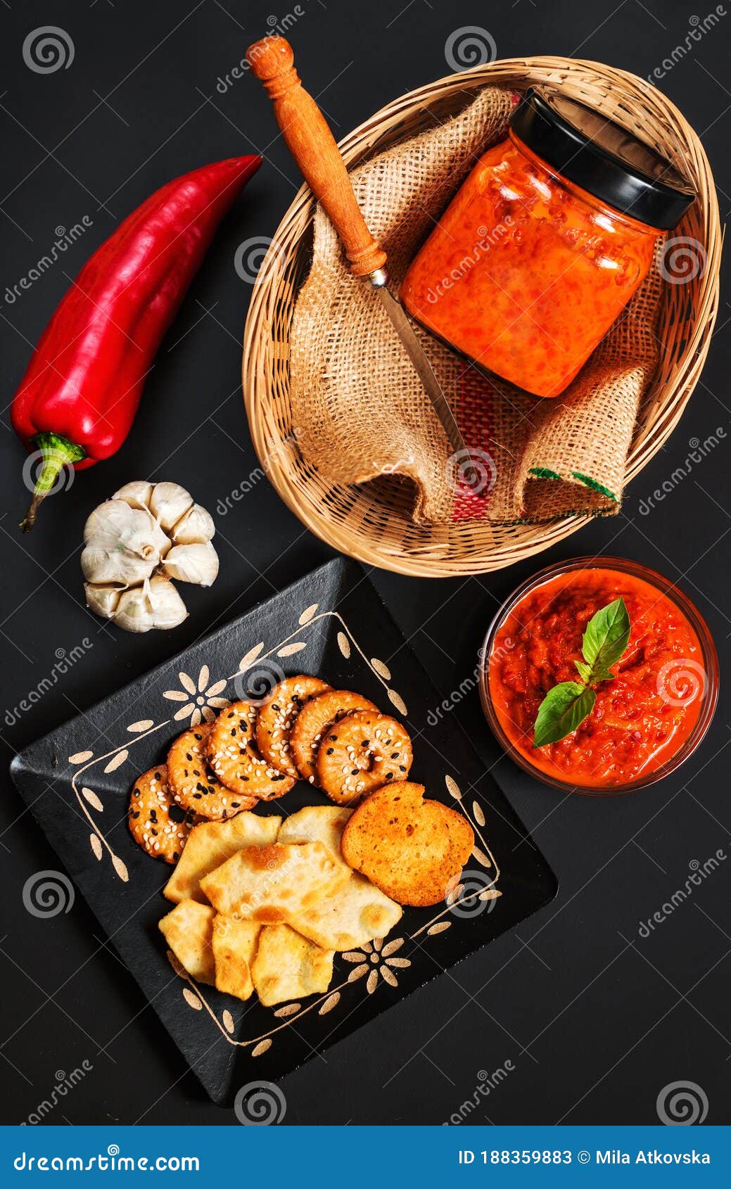 Traditional Balkan Pepper Spread - Ajvar, Served with Crackers Stock ...