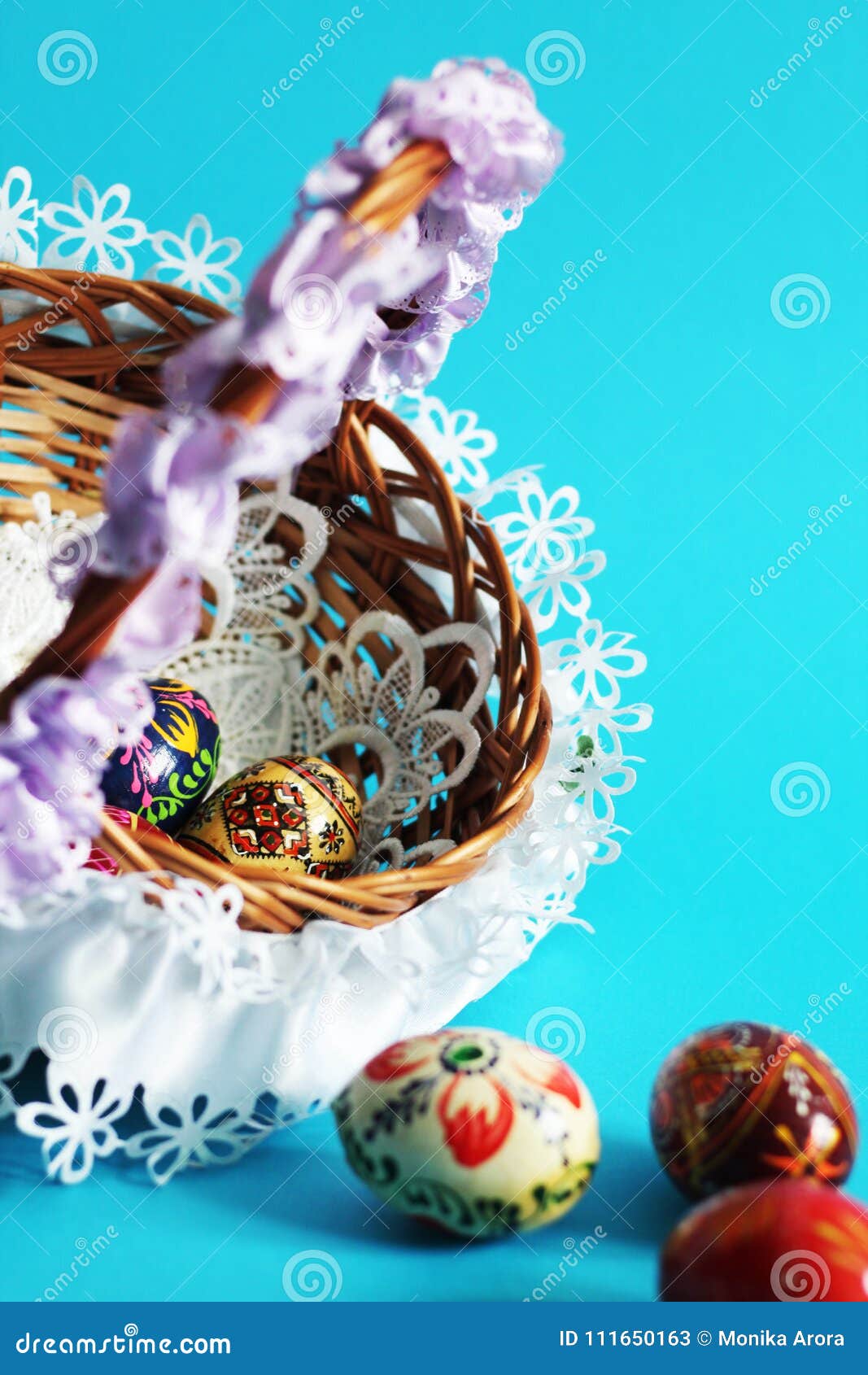 Traditional Basket with Easter Eggs Stock Image - Image of holidays ...