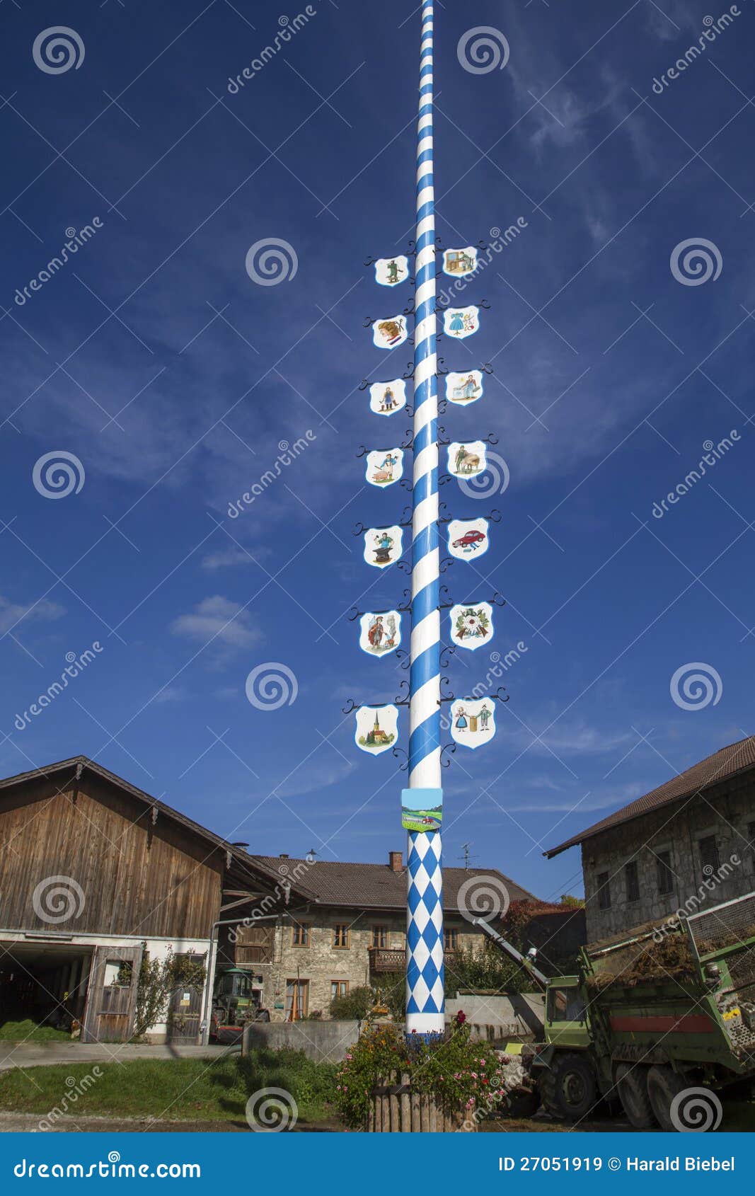 Traditional Bavarian Maypole, Germany Stock Image - Image of lederhose ...