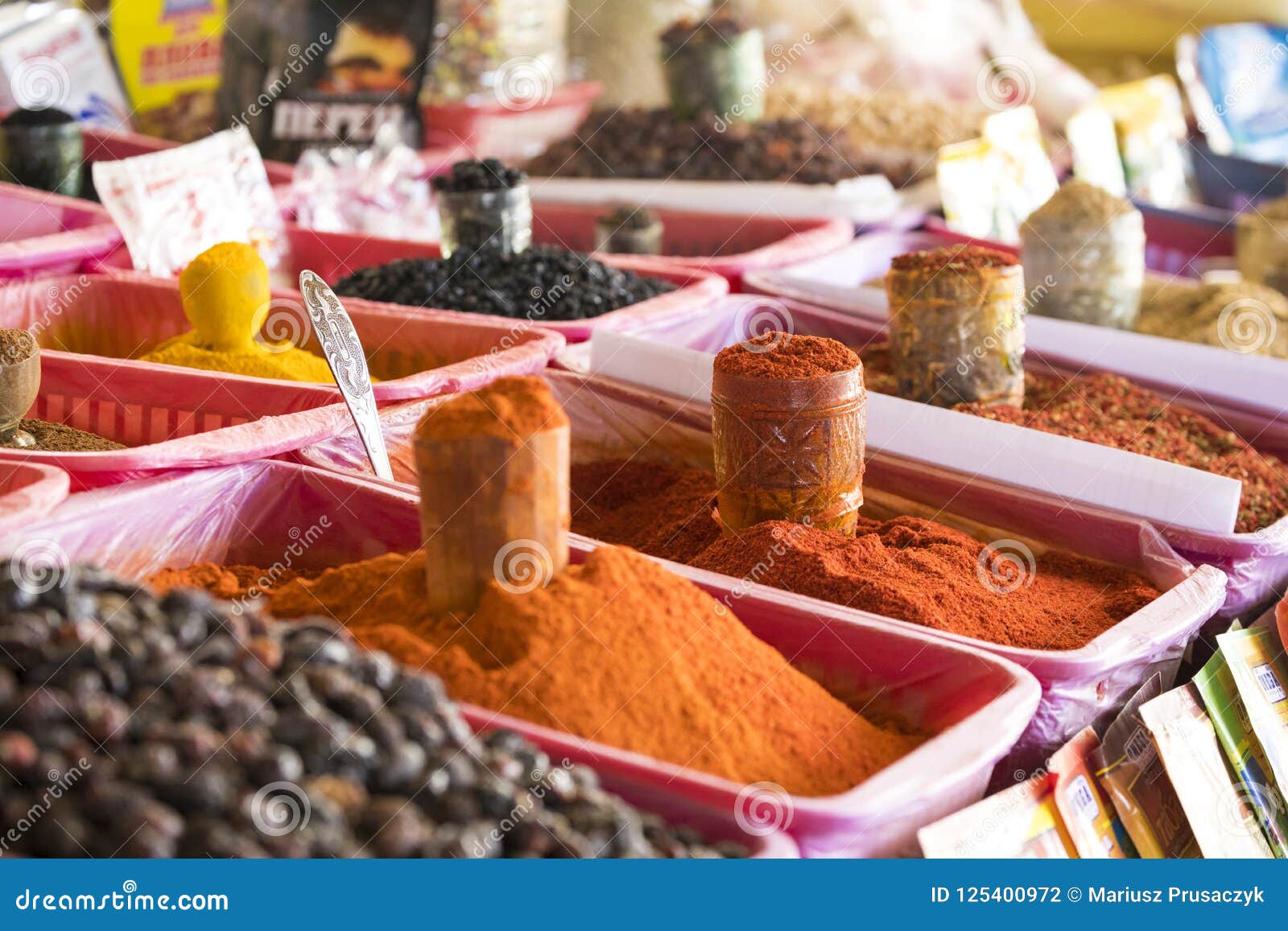 Traditional Bazaar with Spices in Tashkent, Uzbekistan. Stock Photo ...