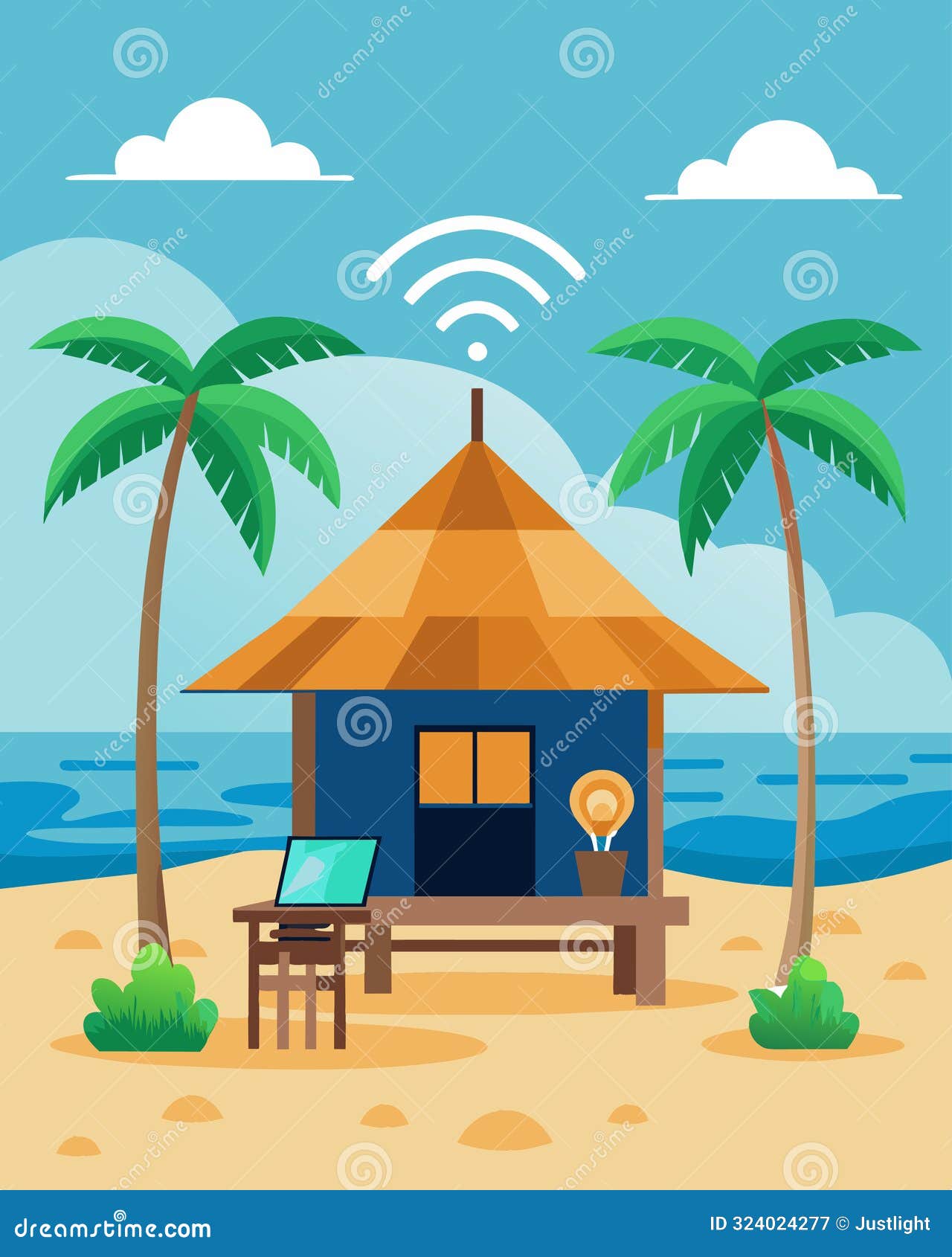 A Traditional Beachfront Hut with Modern WiFi and Technology Creating ...