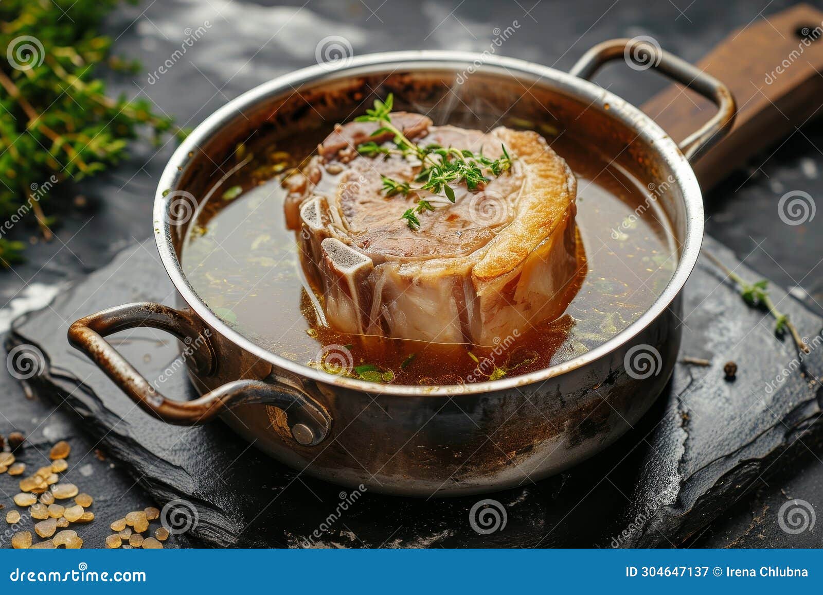 Traditional Beef Broth with Vegetable, Bones and Ingredients in Pot ...