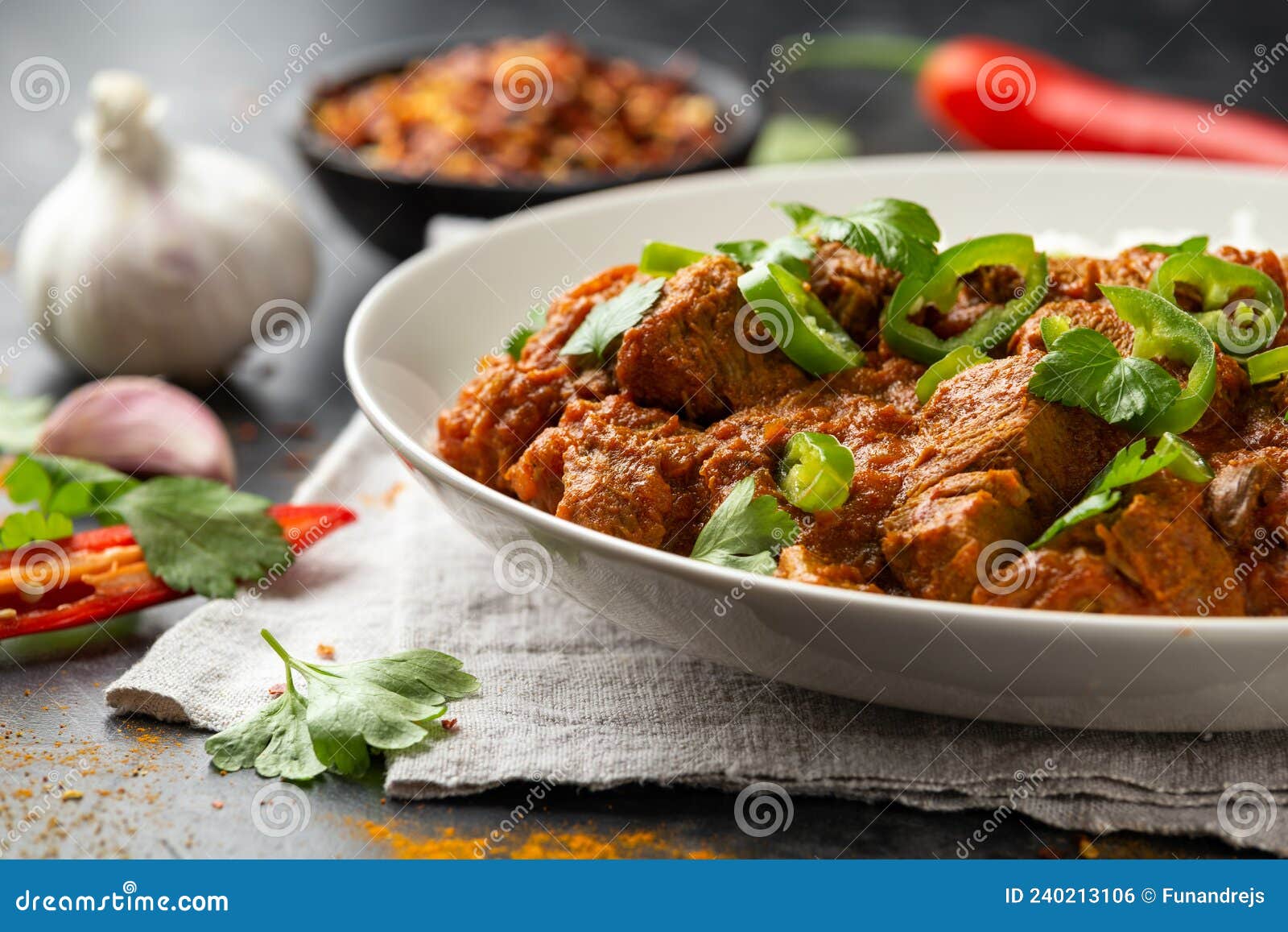 Traditional Beef Curry with Rice and Spicy Stock Photo - Image of ...
