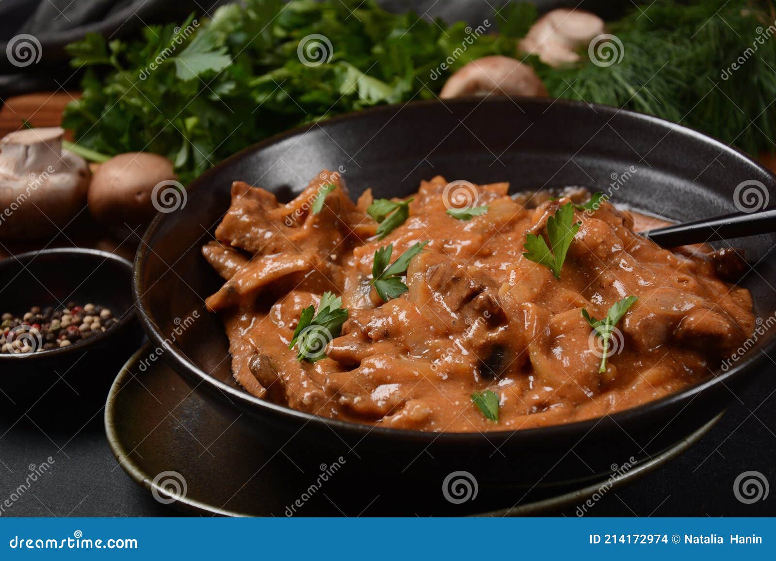 Traditional Beef Stroganoff with Cremini and Champignons Stock Photo ...