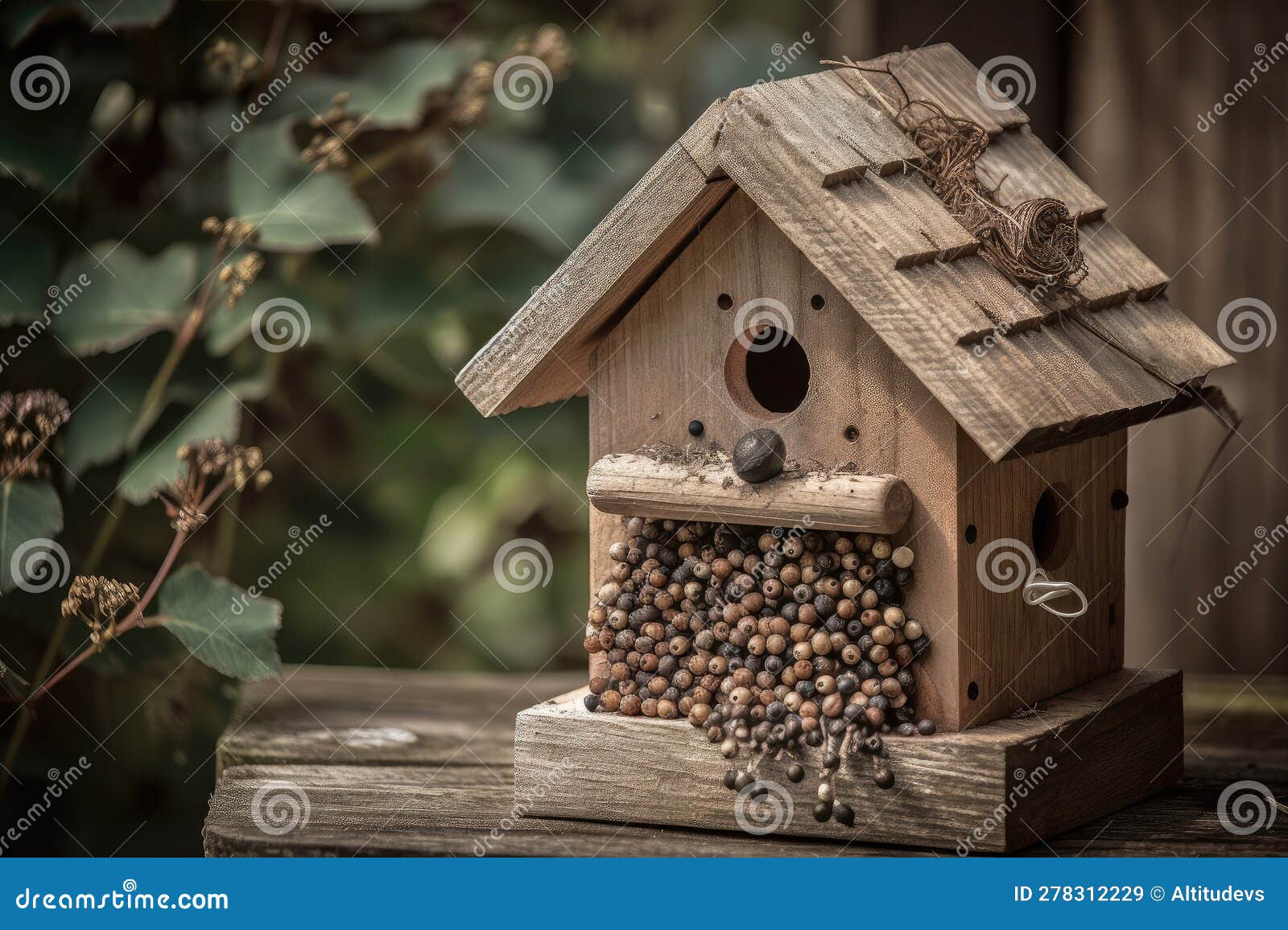 Traditional Birdhouse with a Smattering of Seeds Stock Illustration ...