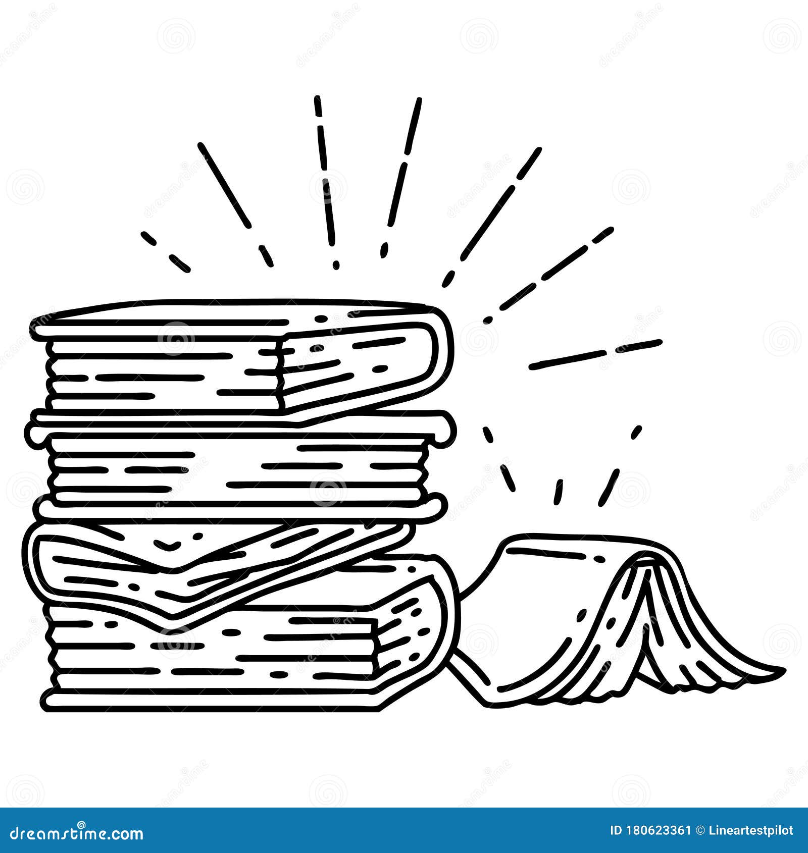 Traditional Black Line Work Tattoo Style Stack of Books Stock Vector ...