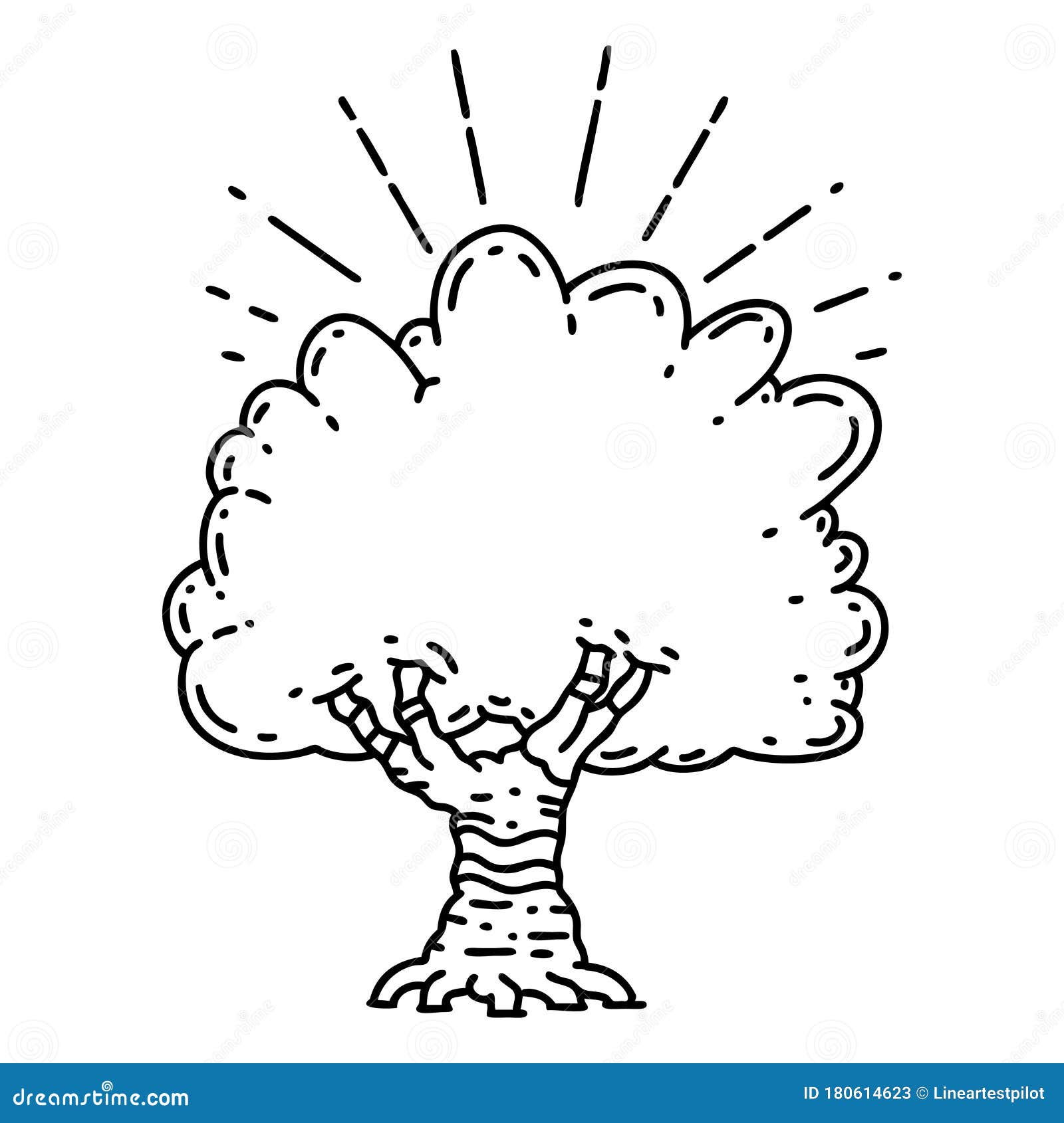 Traditional Black Line Work Tattoo Style Tree Stock Vector ...