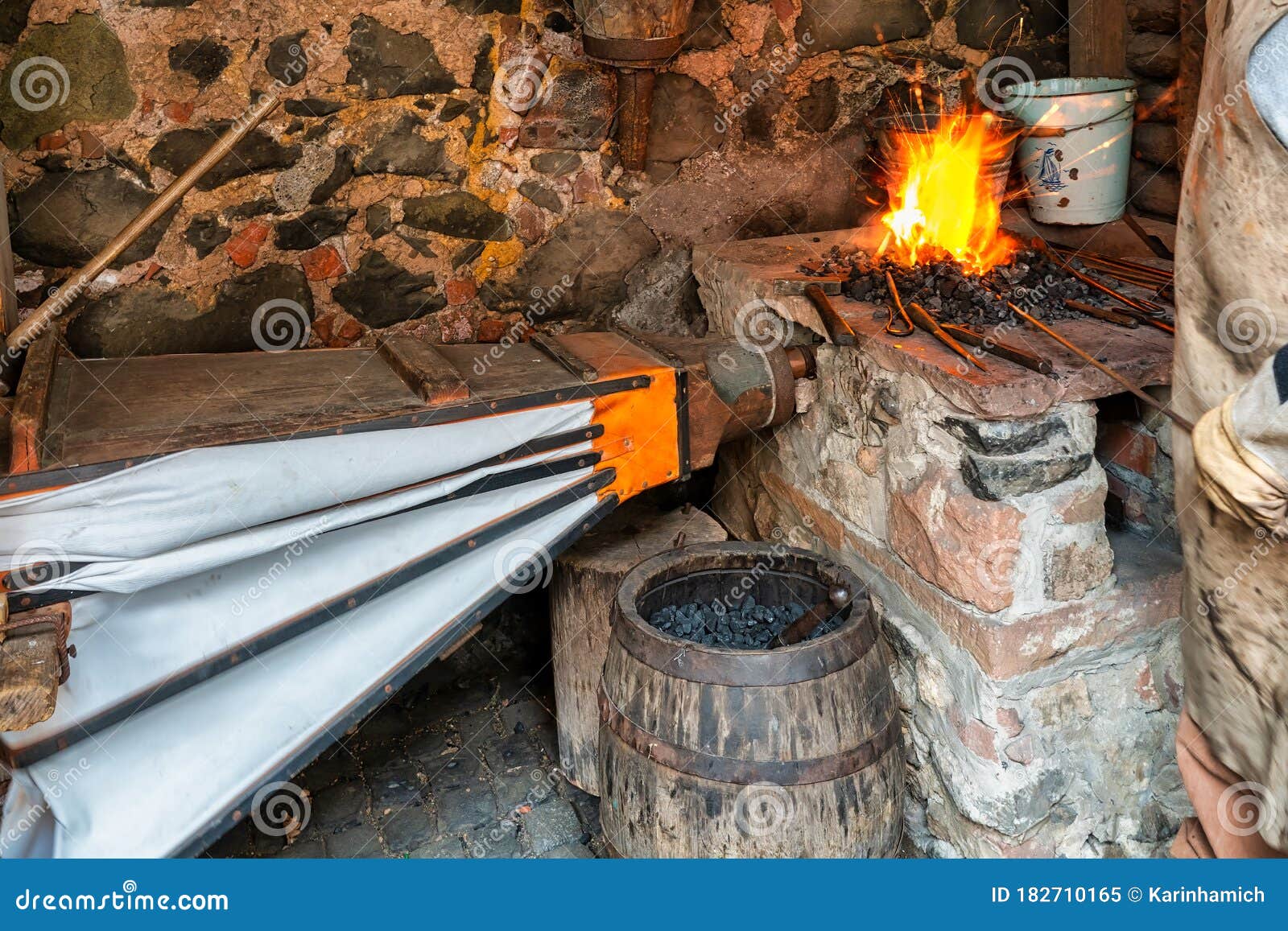 Traditional Blacksmith Working with Open Fire. Stock Image - Image of ...