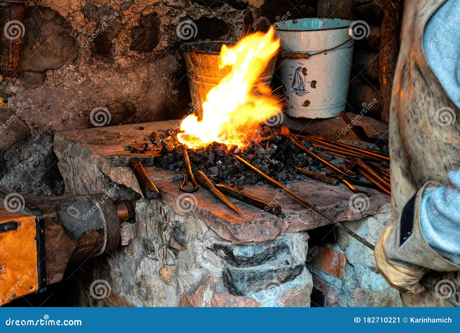 Traditional Blacksmith Working with Open Fire. Stock Image - Image of ...