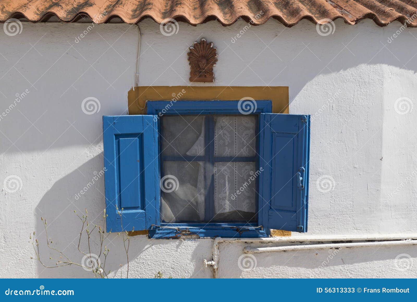 Traditional Blue Painted Greek Window Stock Image - Image of tradition ...