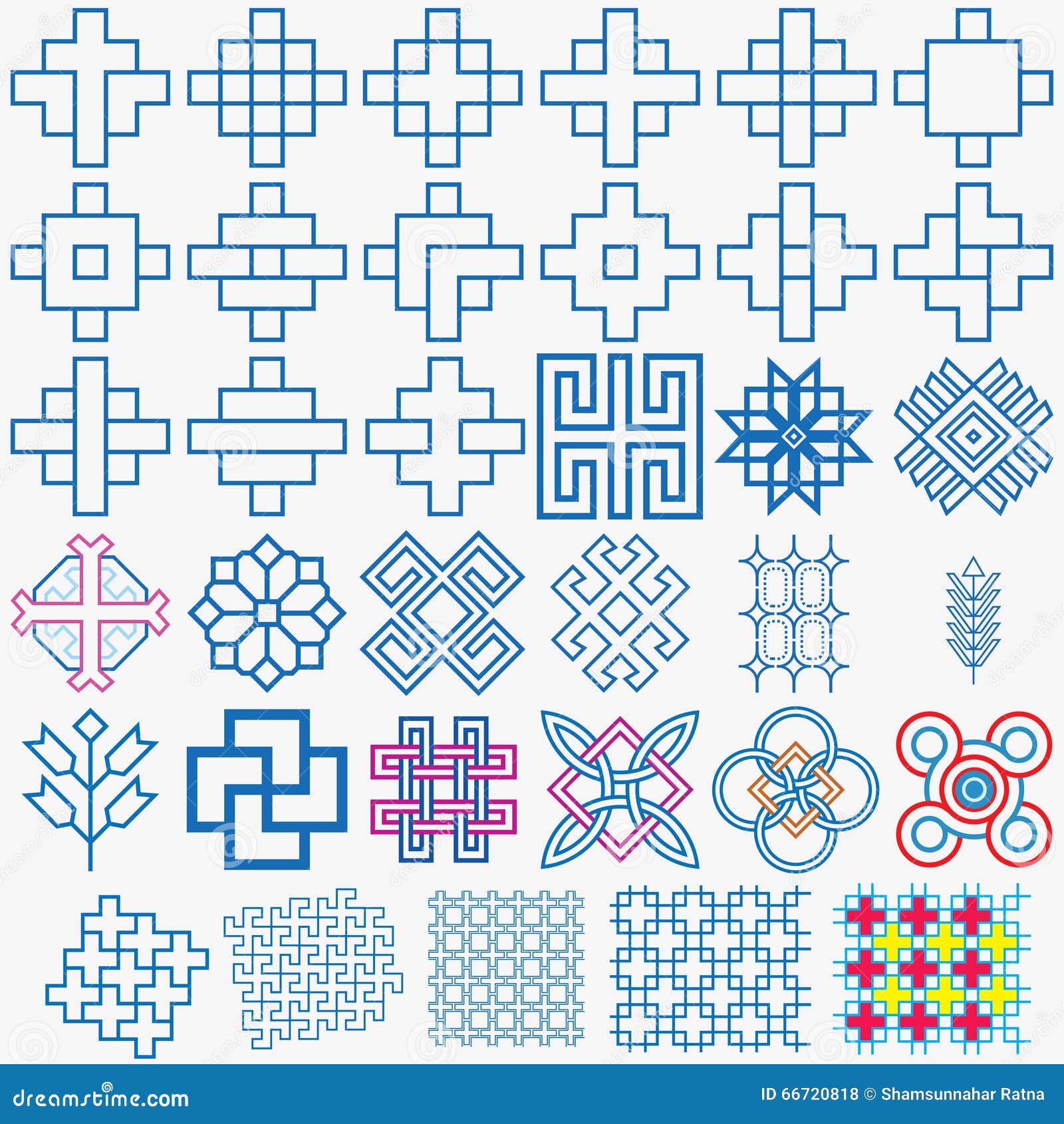 Traditional Blue Pattern Design Set Stock Vector - Illustration of ...