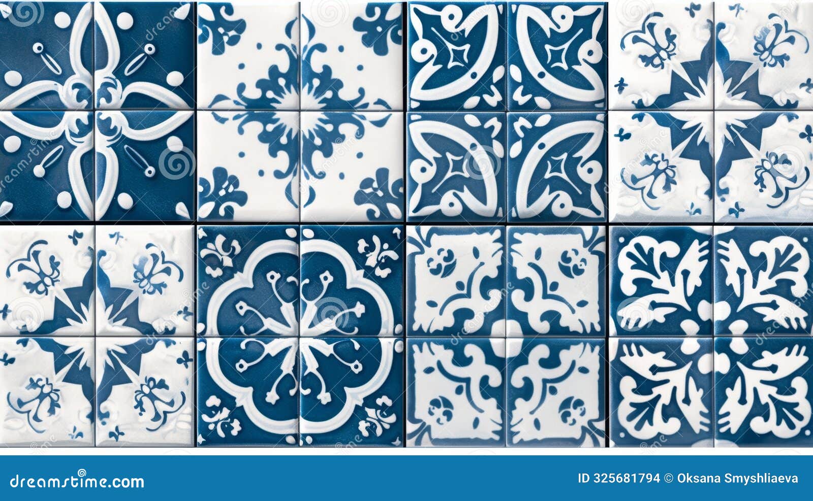 Traditional Blue and White Ceramic Tiles with Floral Patterns Stock ...